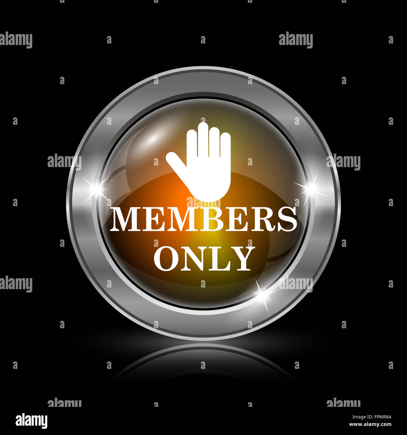Members only icon. Metallic internet button on black background Stock ...