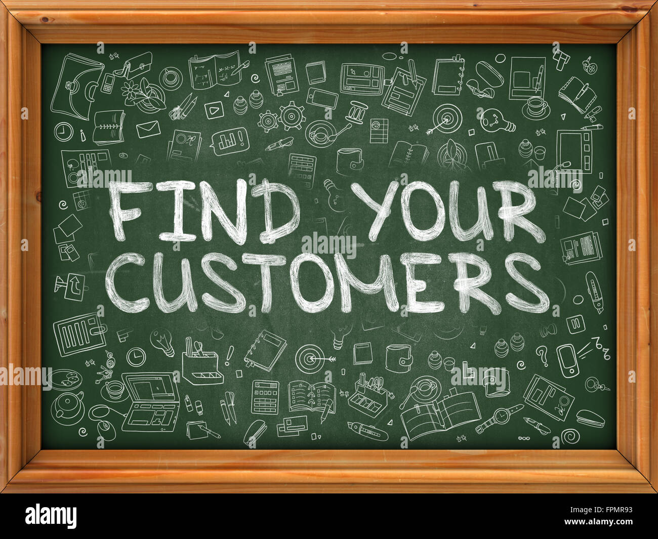 Find Your Customers - Hand Drawn on Green Chalkboard Stock Photo - Alamy