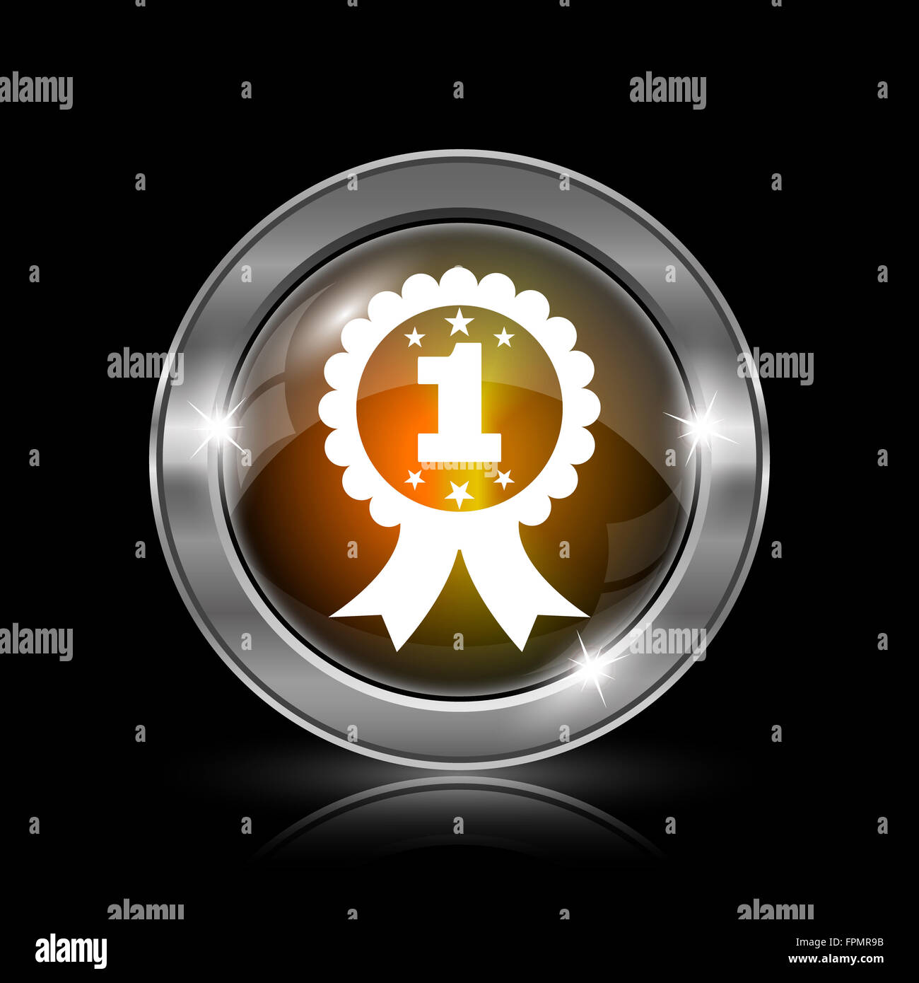 First prize ribbon icon. Metallic internet button on black background ...