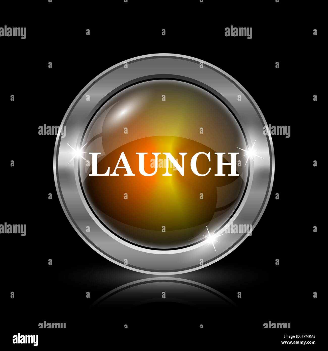 Launch icon. Metallic internet button on black background Stock Photo ...