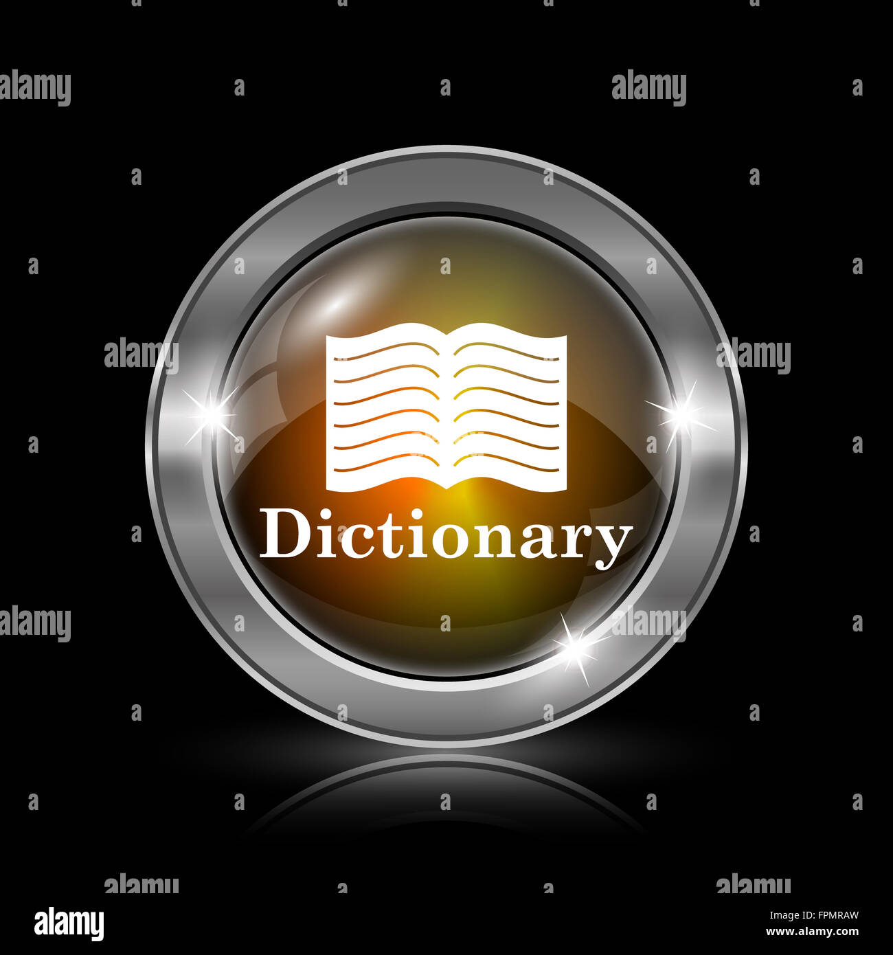Dictionary icon. Metallic internet button on black background Stock ...
