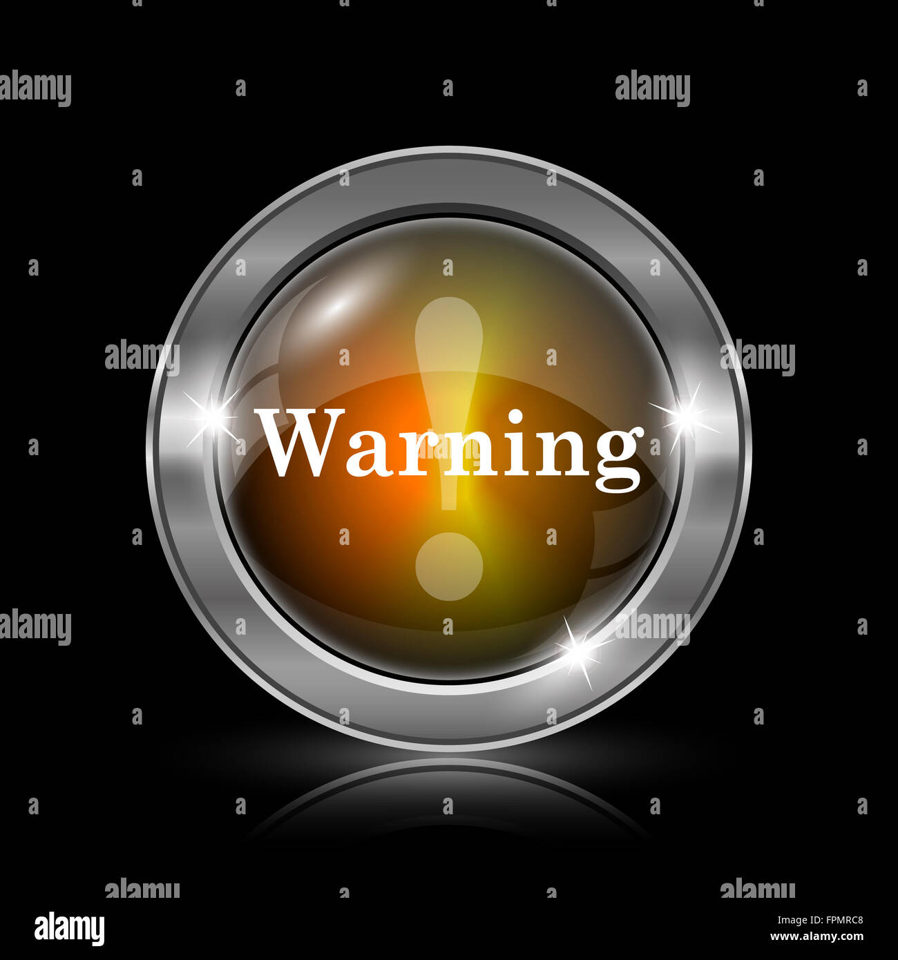 Warning icon. Metallic internet button on black background Stock Photo ...