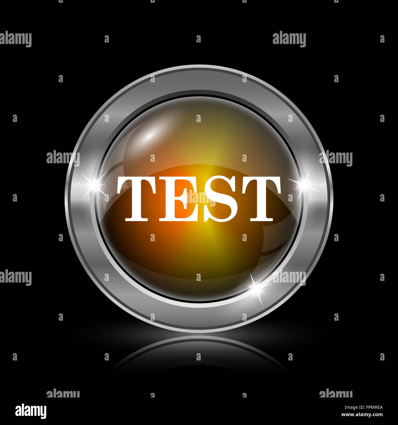Test icon. Metallic internet button on black background Stock Photo - Alamy