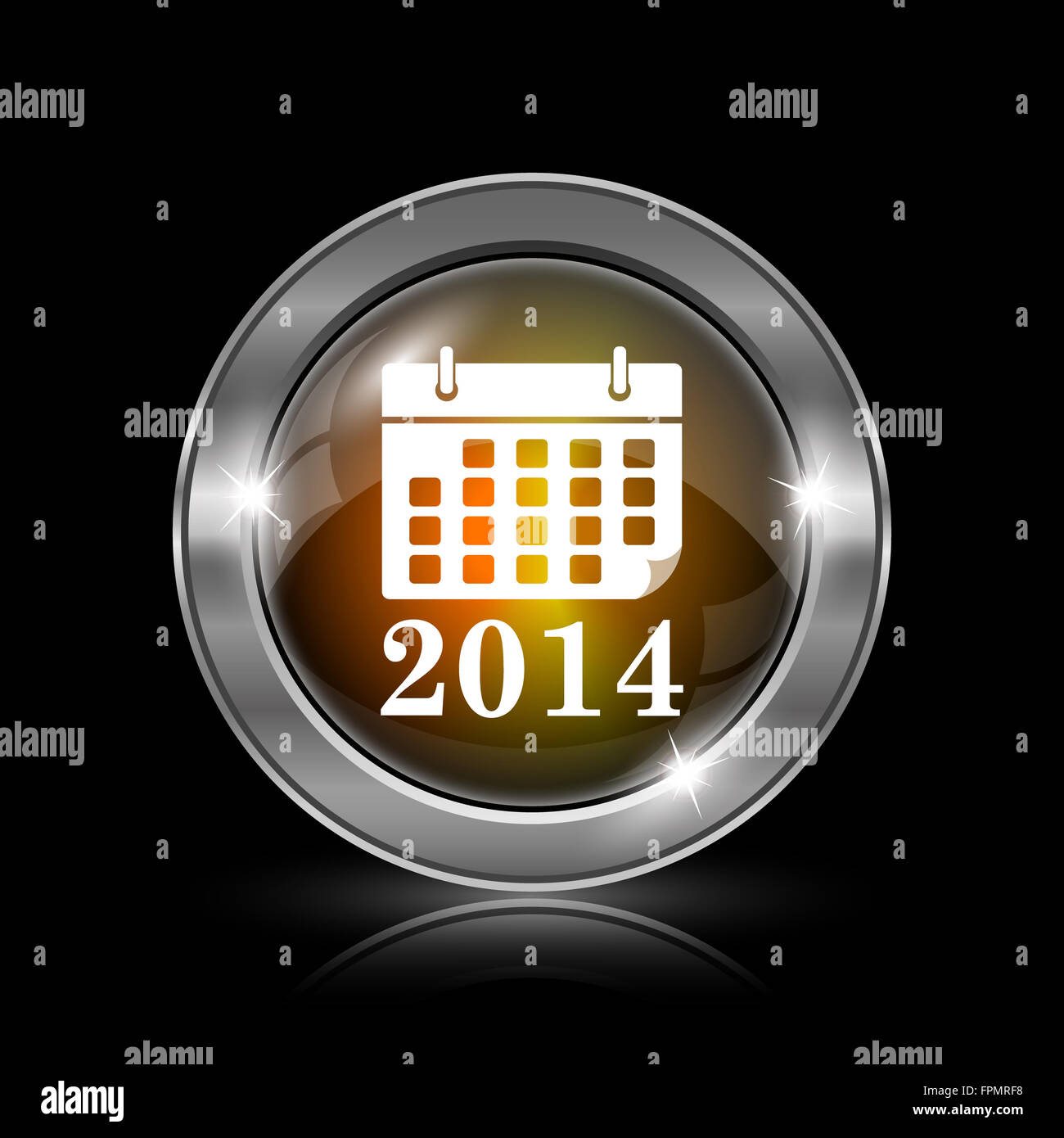 2014 calendar icon. Metallic internet button on black background Stock ...
