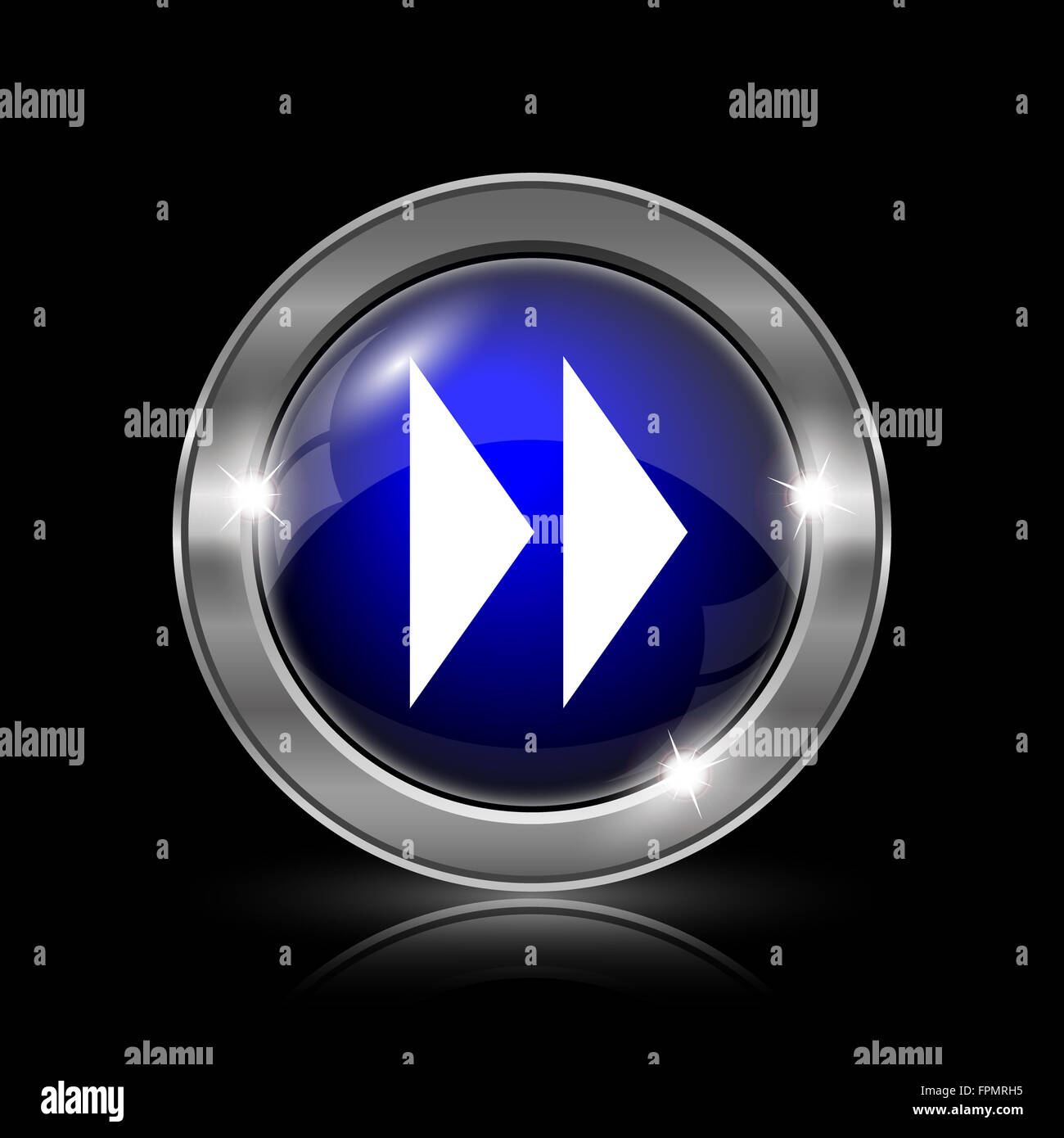 Fast forward sign icon. Metallic internet button on black background ...