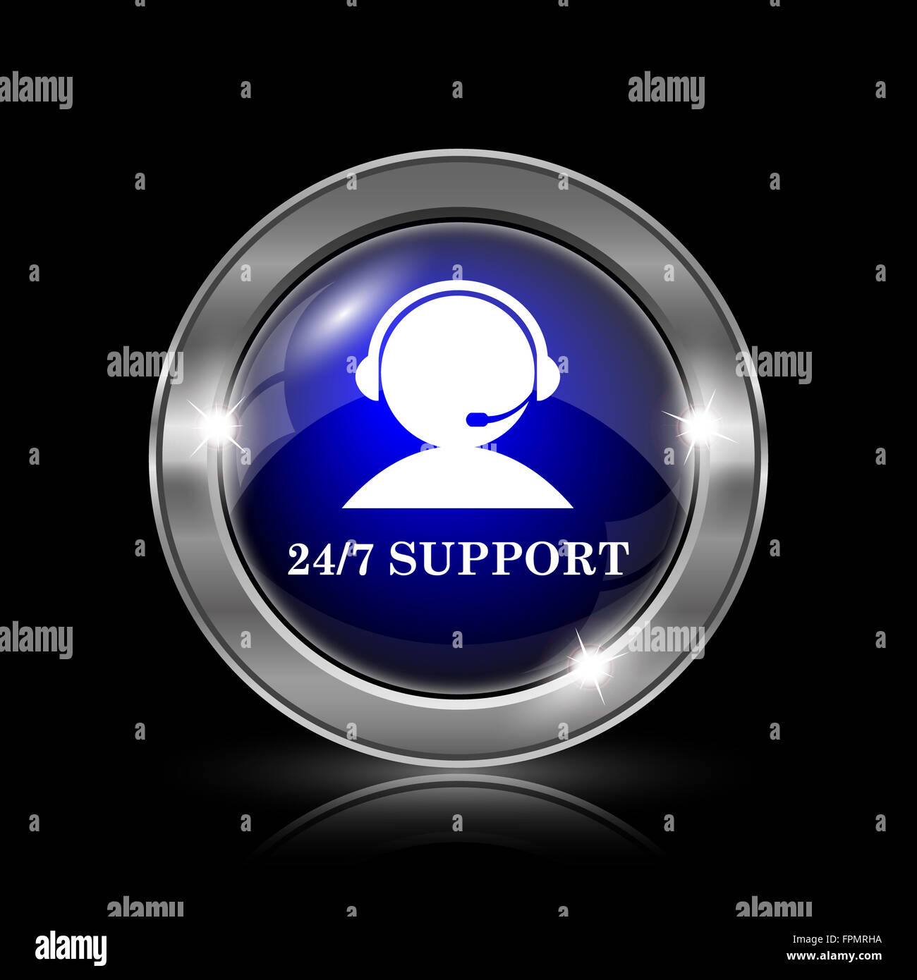 24-7 Support icon. Metallic internet button on black background Stock ...