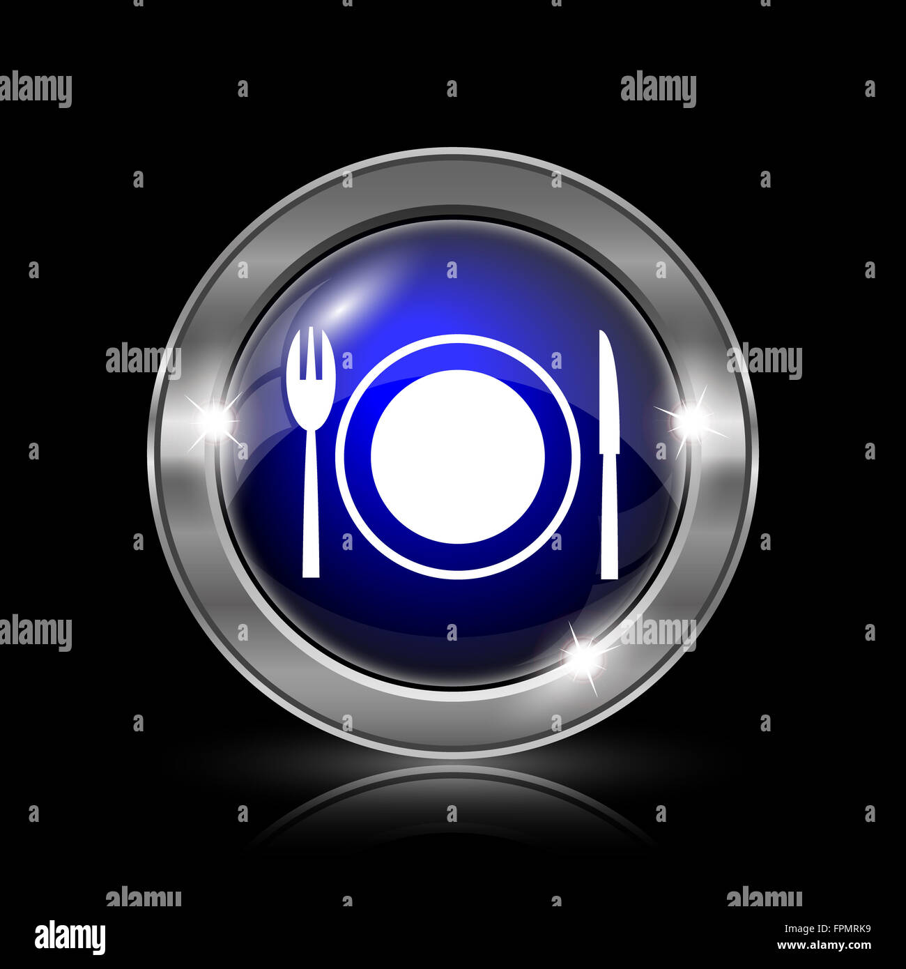 Restaurant icon. Metallic internet button on black background Stock ...