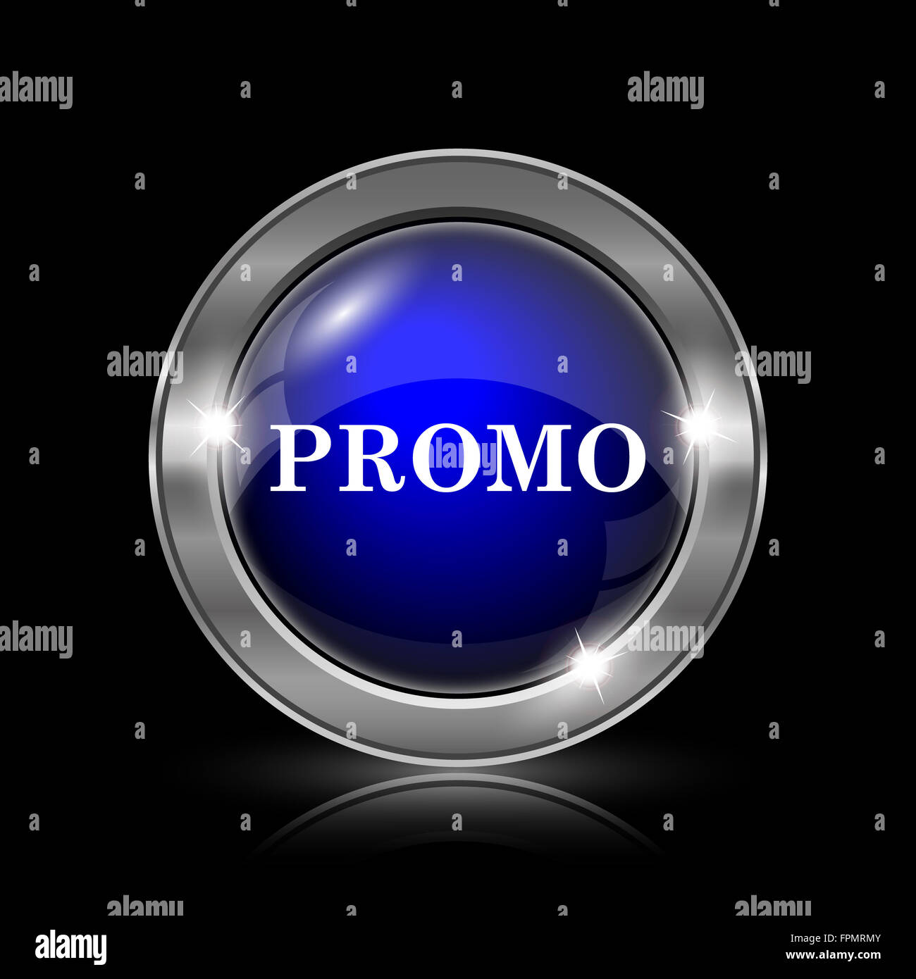 Promo icon. Metallic internet button on black background Stock Photo ...