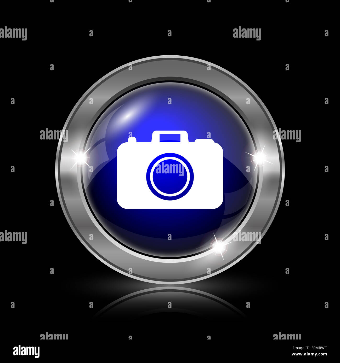 Photo camera icon. Metallic internet button on black background Stock ...