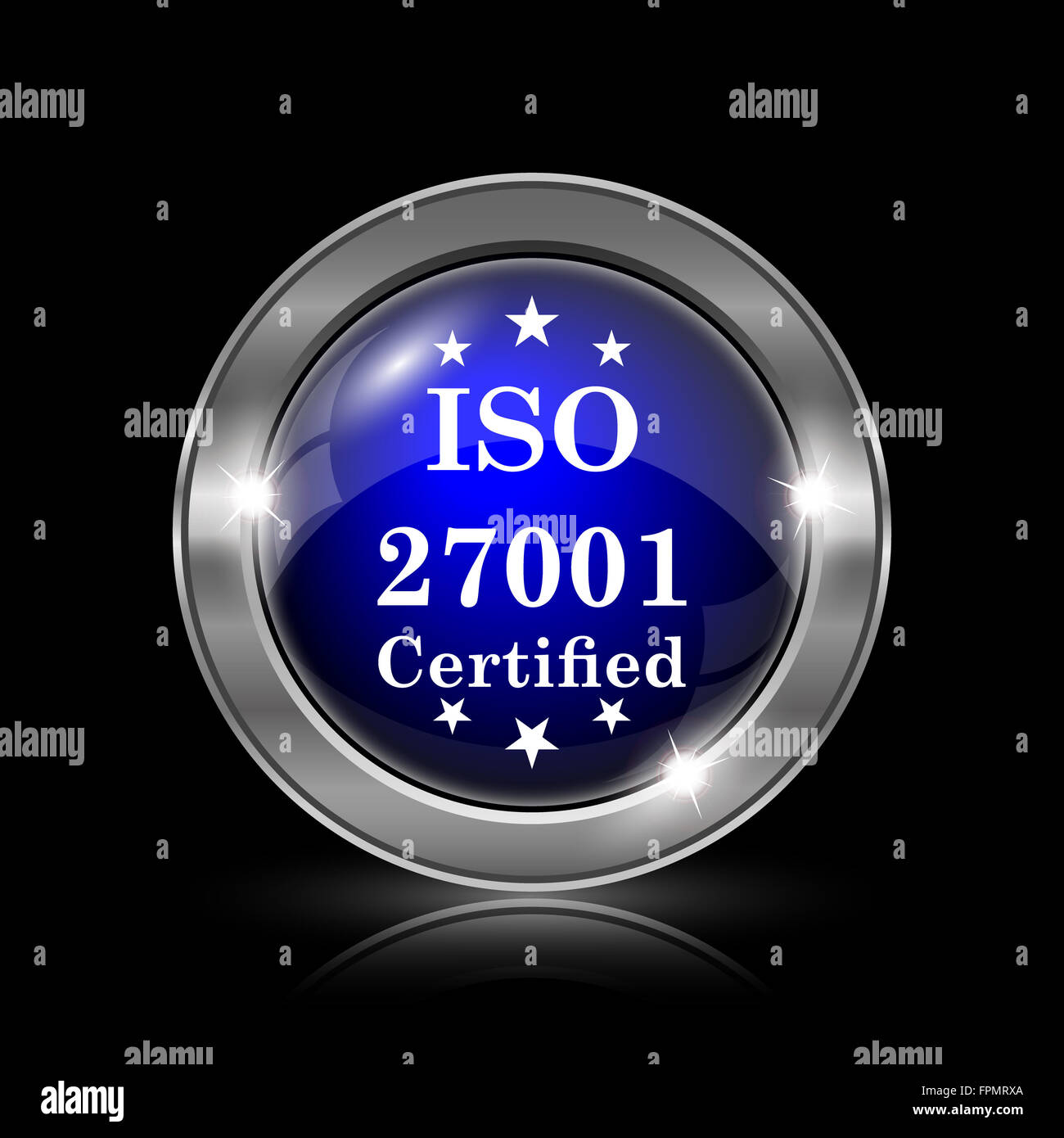 ISO 27001 icon. Metallic internet button on black background Stock ...