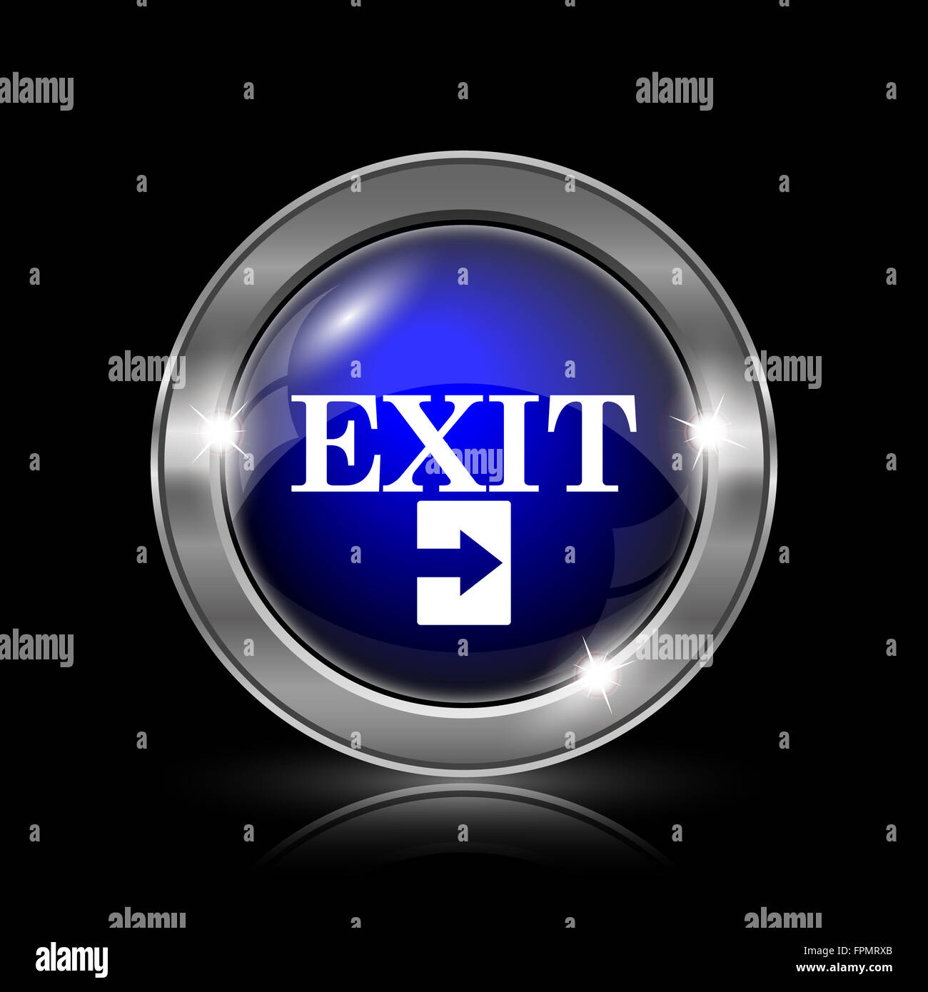 Exit icon. Metallic internet button on black background Stock Photo - Alamy