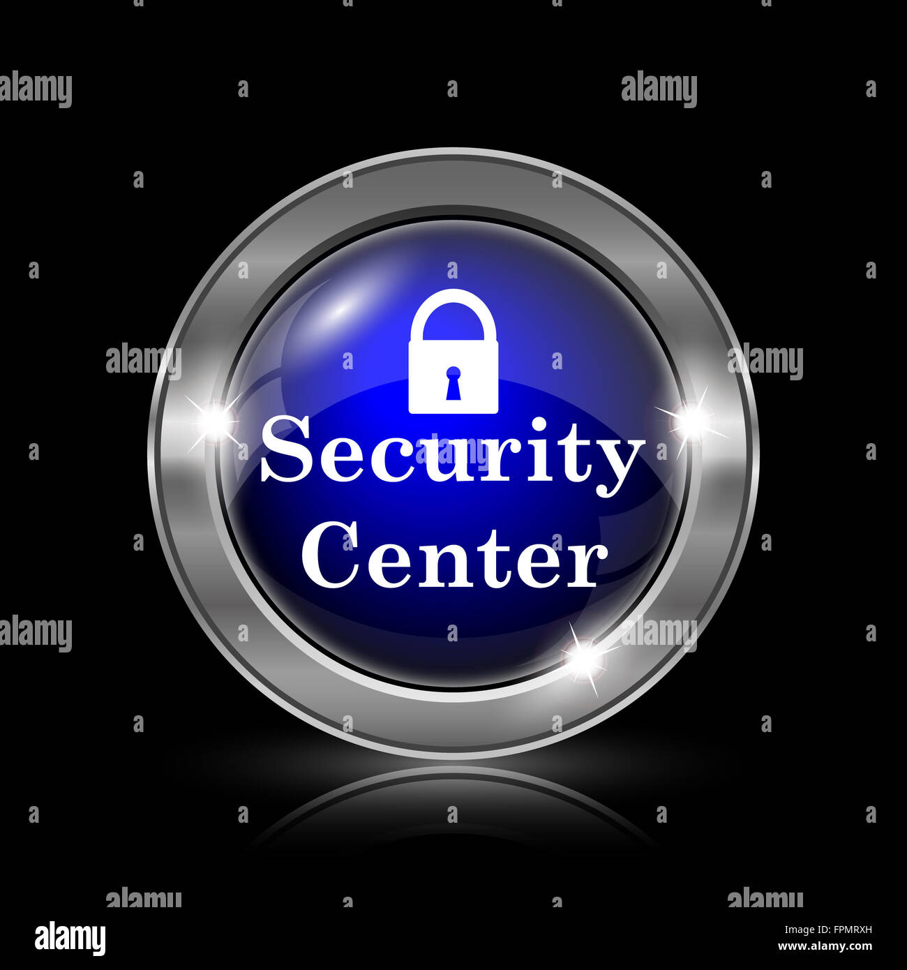 Security center icon. Metallic internet button on black background ...