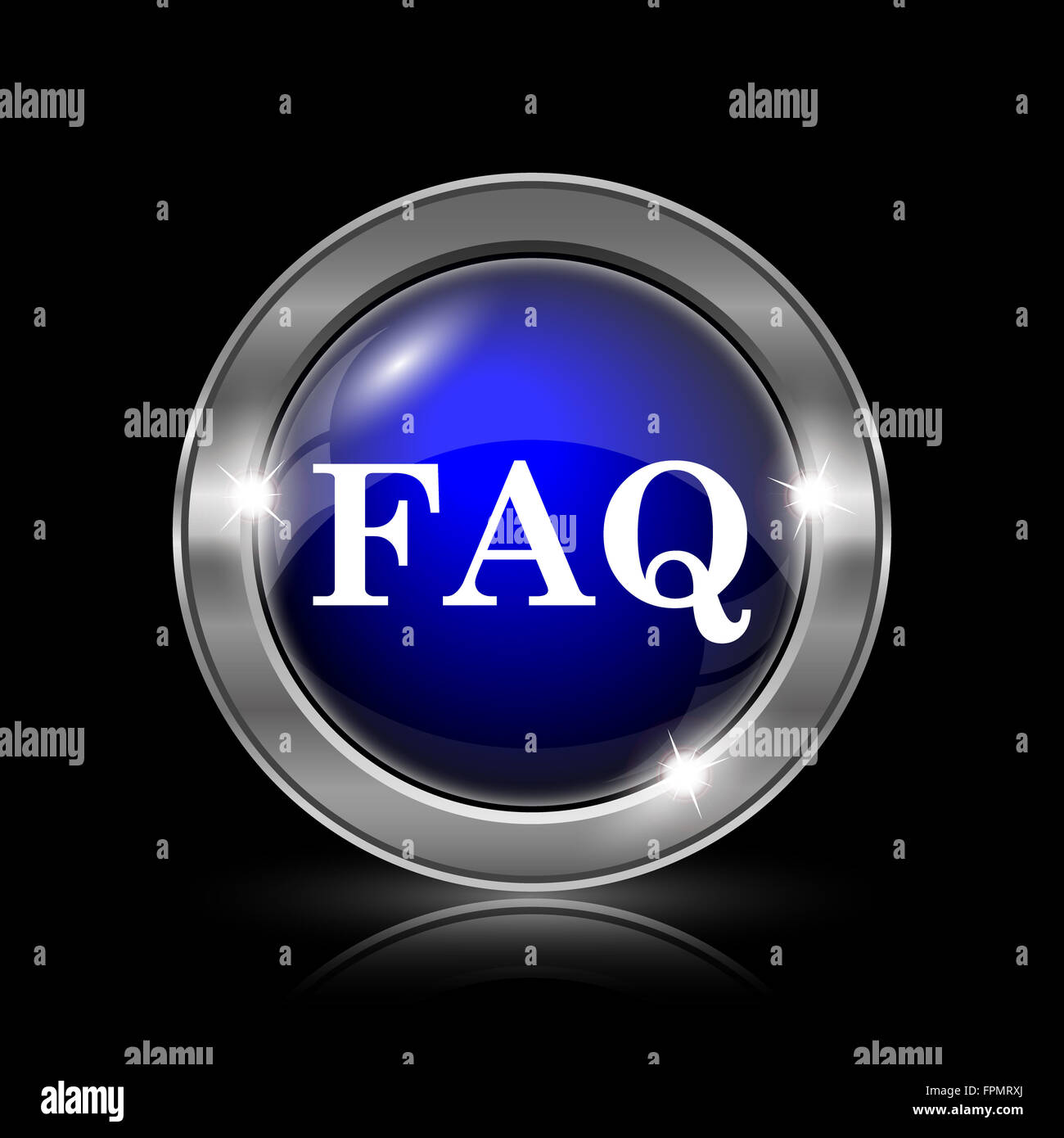 FAQ icon. Metallic internet button on black background Stock Photo - Alamy
