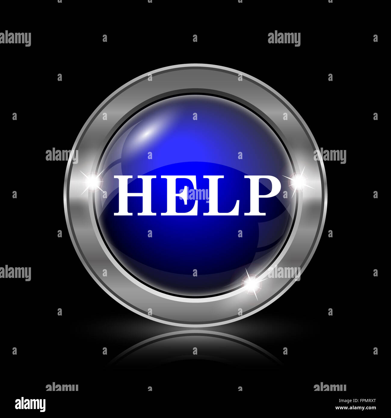 Help icon. Metallic internet button on black background Stock Photo - Alamy