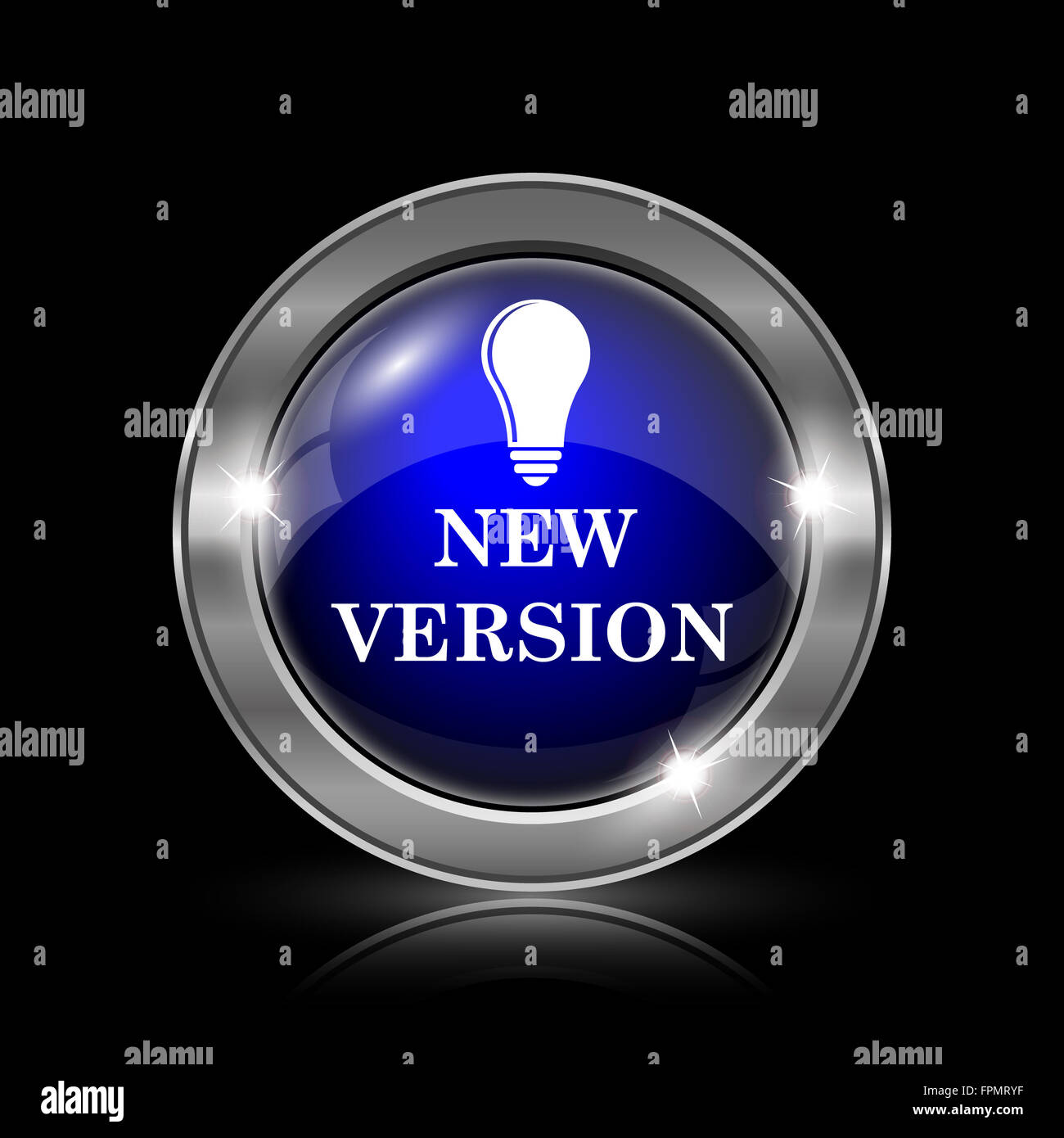 New version icon. Metallic internet button on black background Stock ...