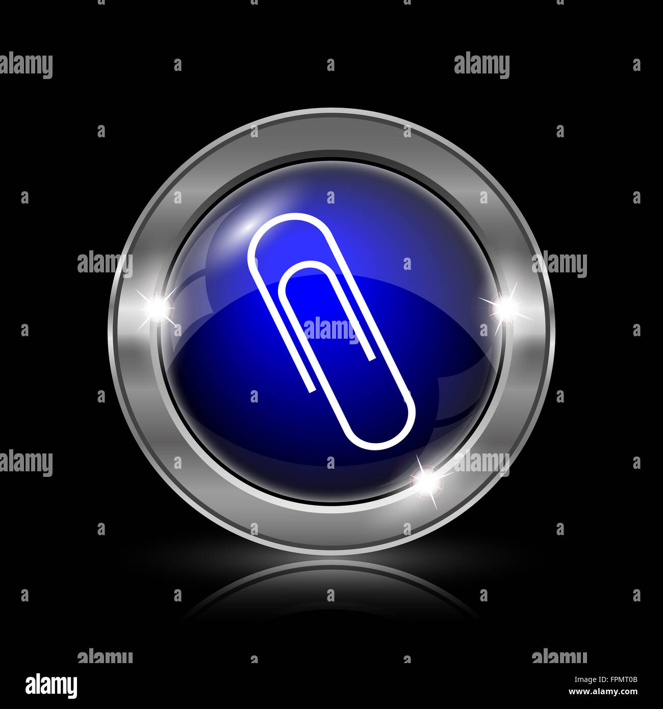 Paperclip icon. Metallic internet button on black background Stock ...