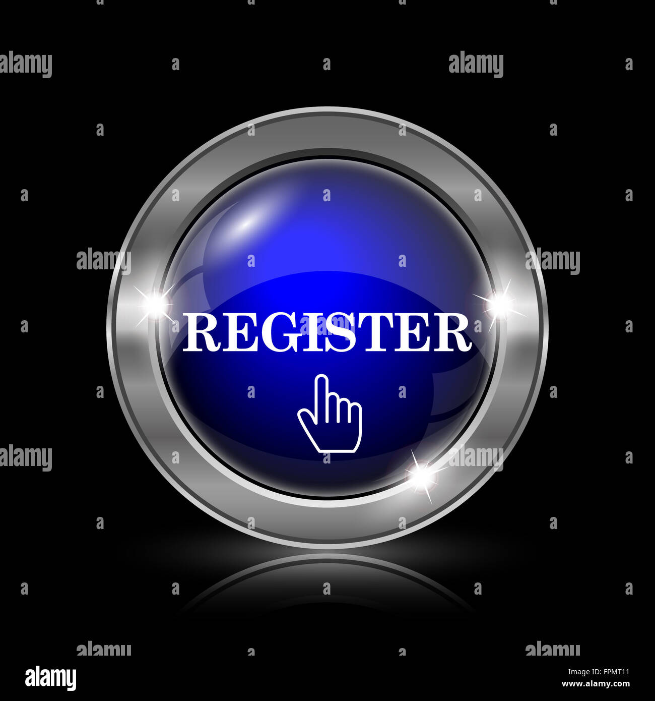 Register icon. Metallic internet button on black background Stock Photo ...