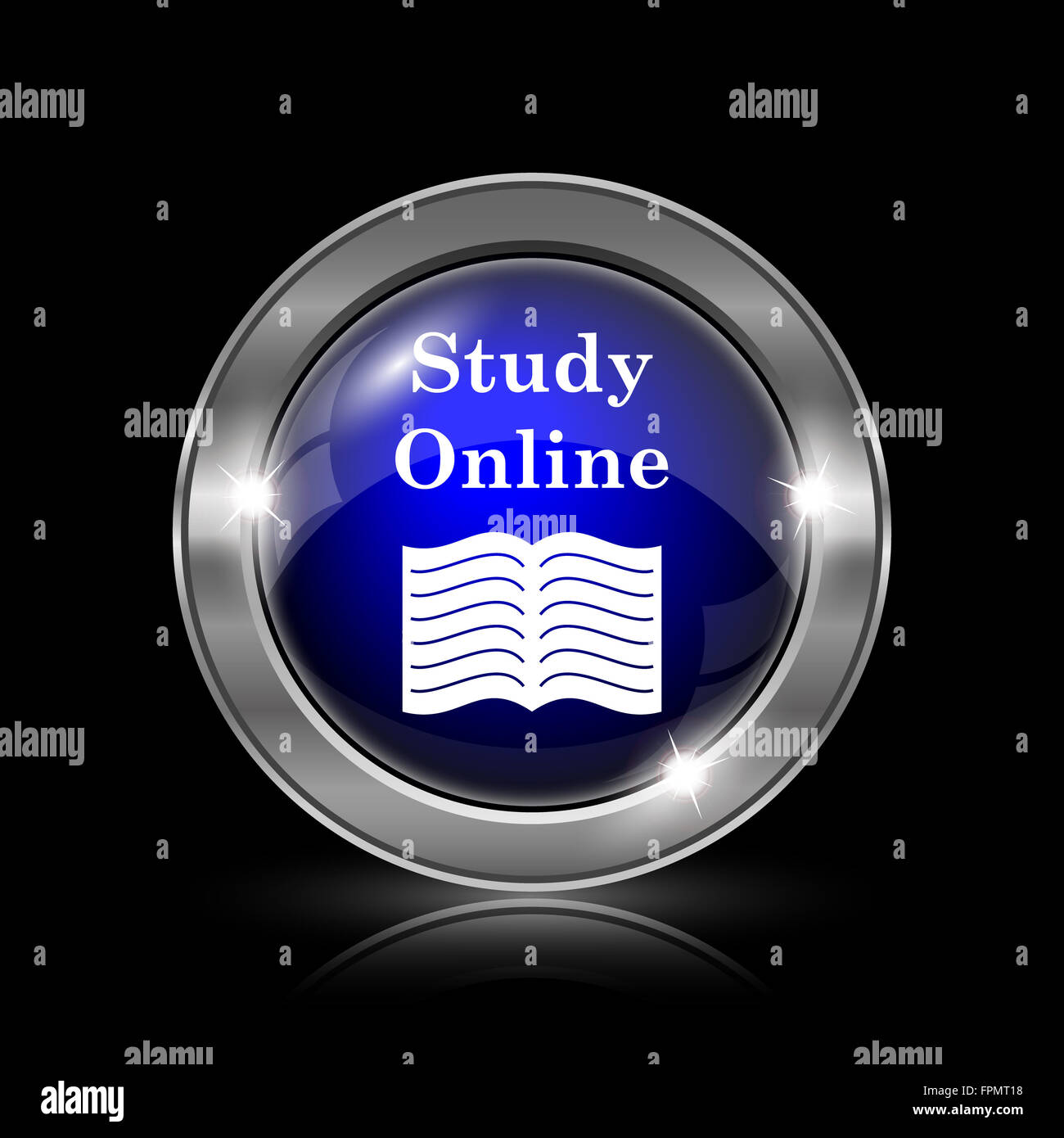 Study online icon. Metallic internet button on black background Stock ...
