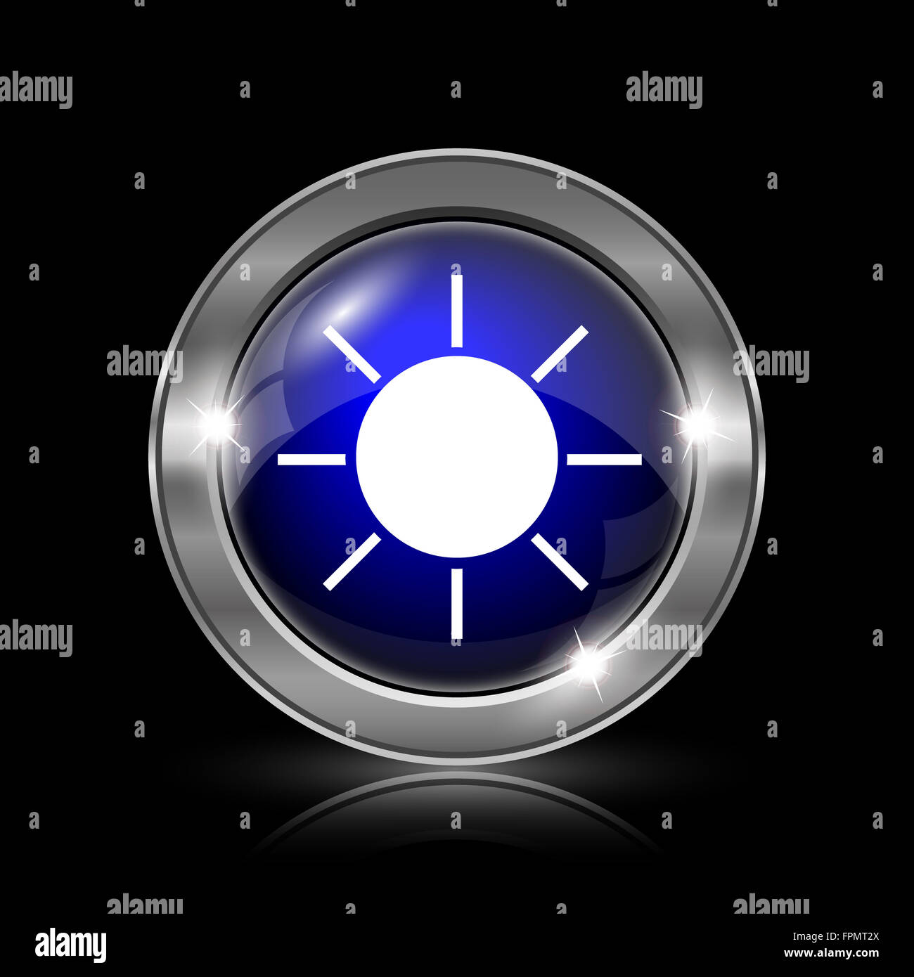 Sun icon. Metallic internet button on black background Stock Photo - Alamy