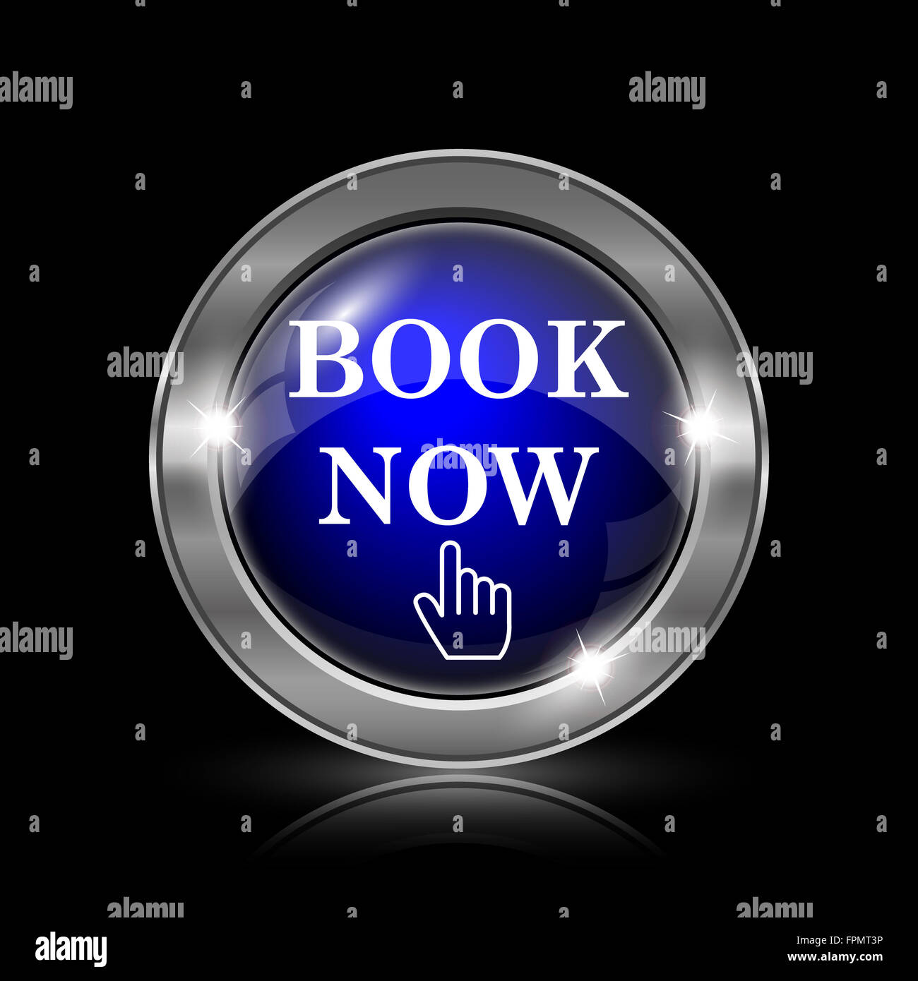 Book now icon. Metallic internet button on black background Stock Photo ...