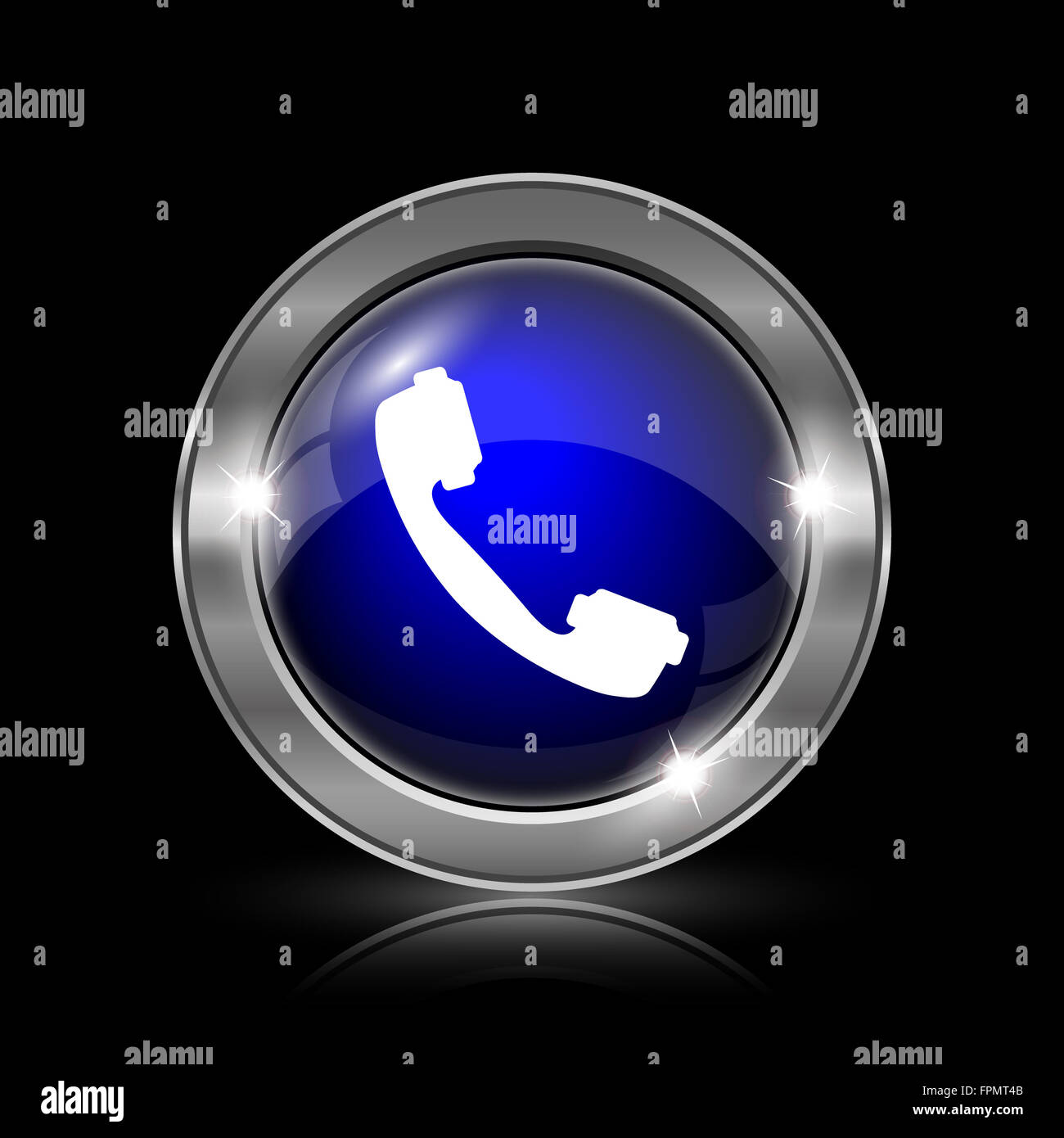 Phone icon. Metallic internet button on black background Stock Photo ...