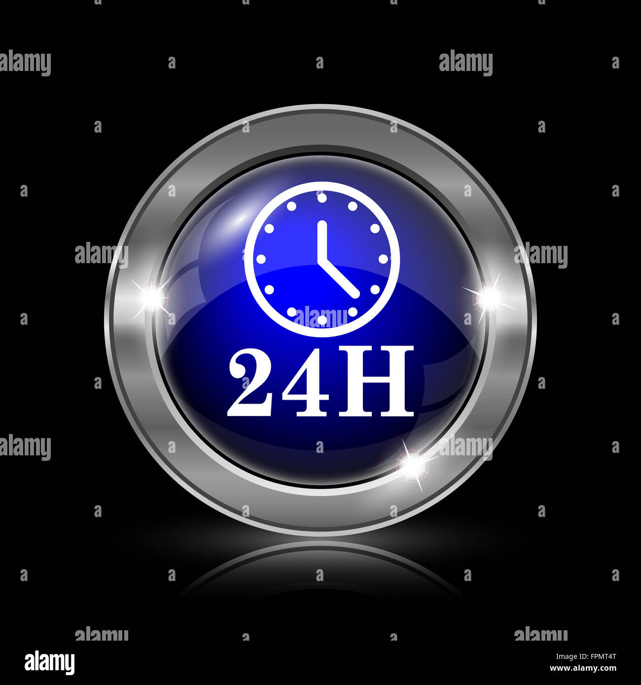24H clock icon. Metallic internet button on black background Stock ...