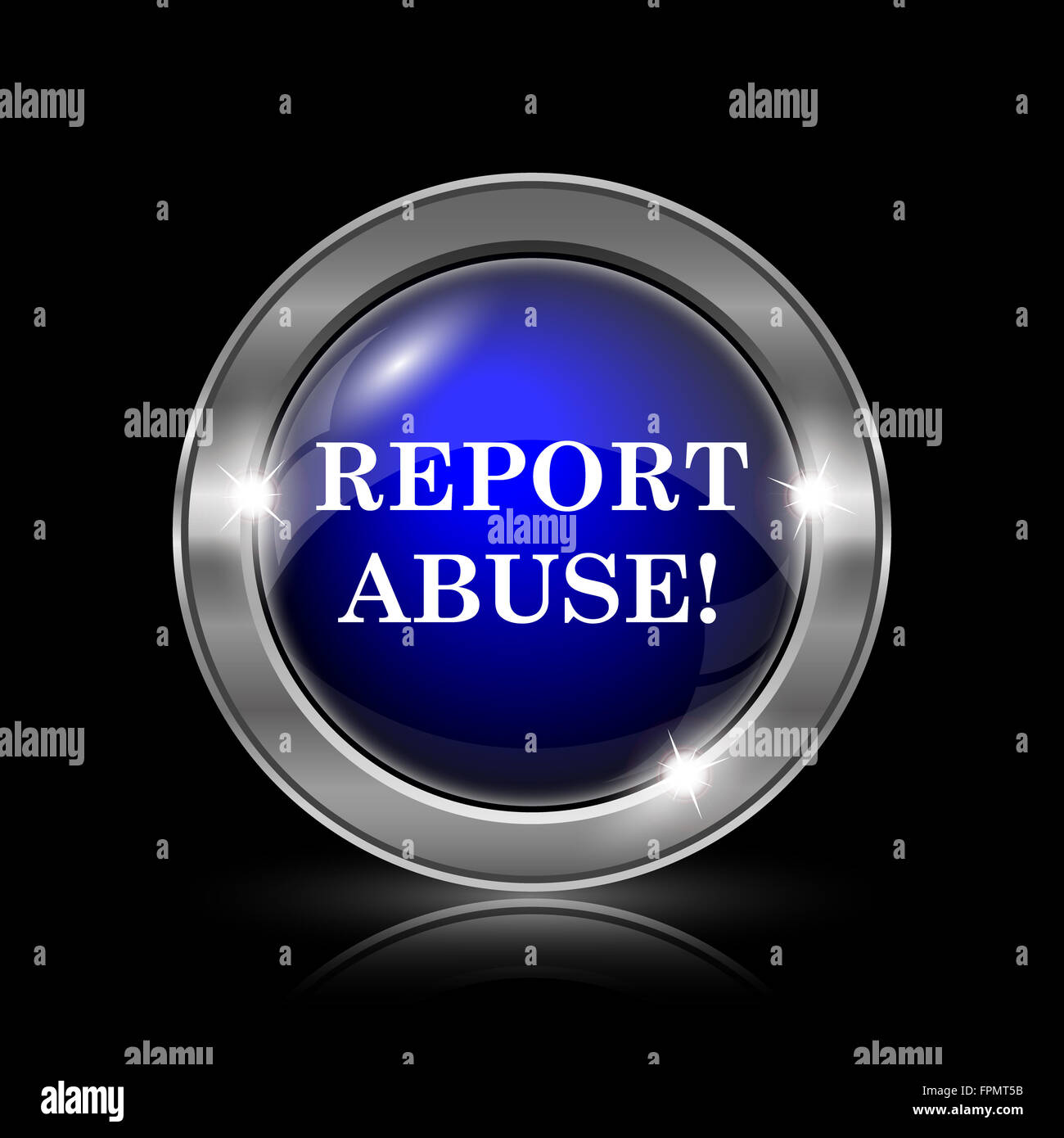 Report abuse icon. Metallic internet button on black background Stock ...