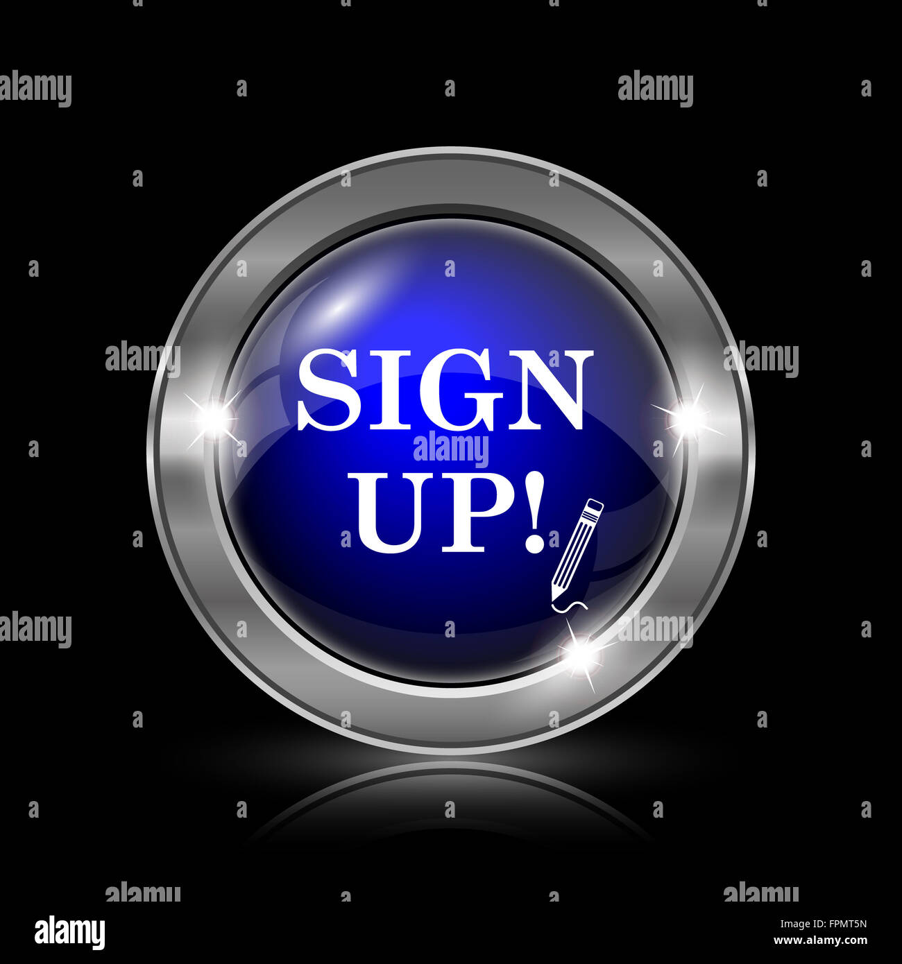 Sign up icon. Metallic internet button on black background Stock Photo ...