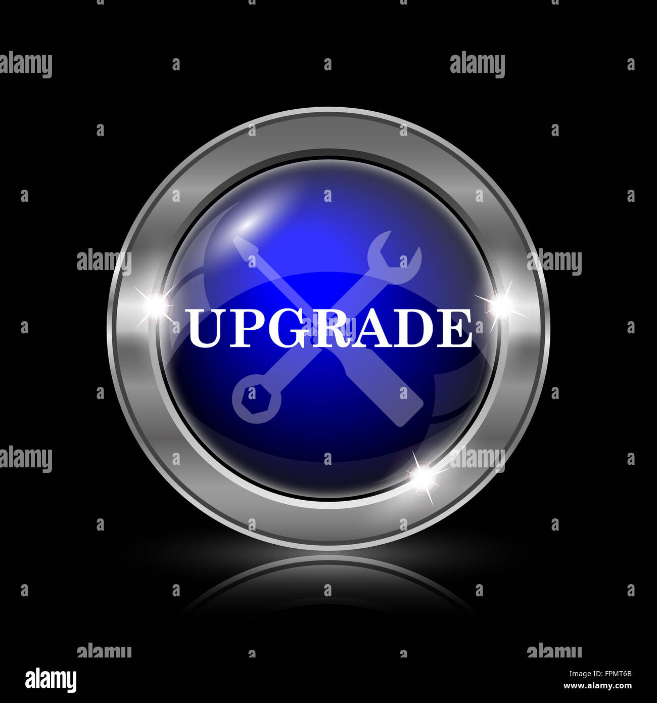 Upgrade icon. Metallic internet button on black background Stock Photo ...