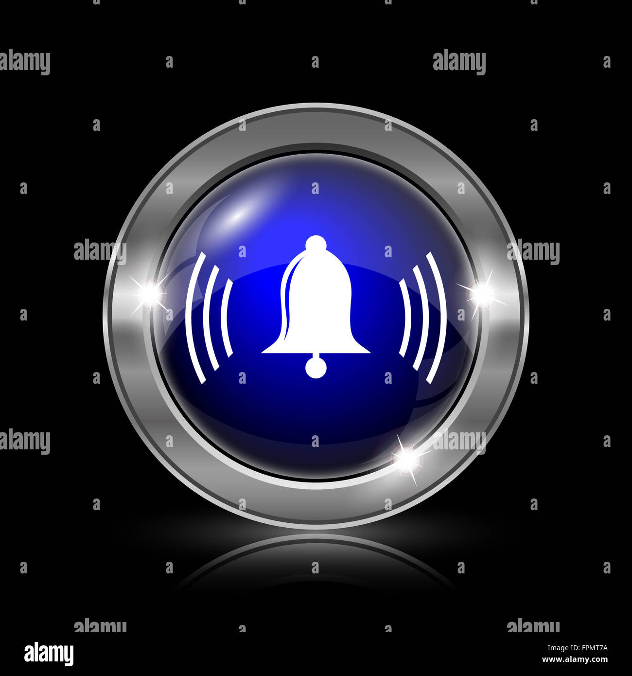 Bell icon. Metallic internet button on black background Stock Photo - Alamy