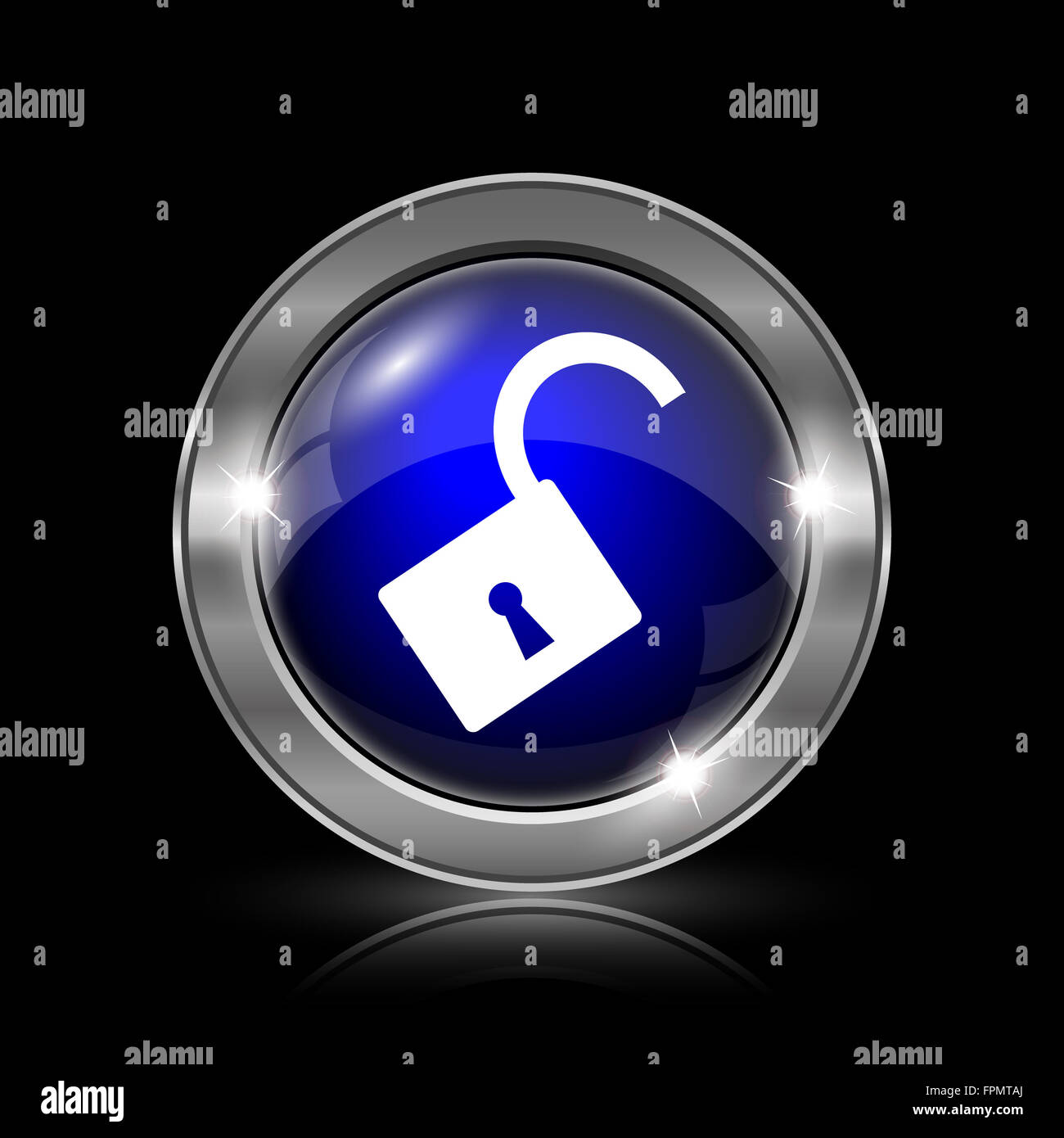 Open lock icon. Metallic internet button on black background Stock ...