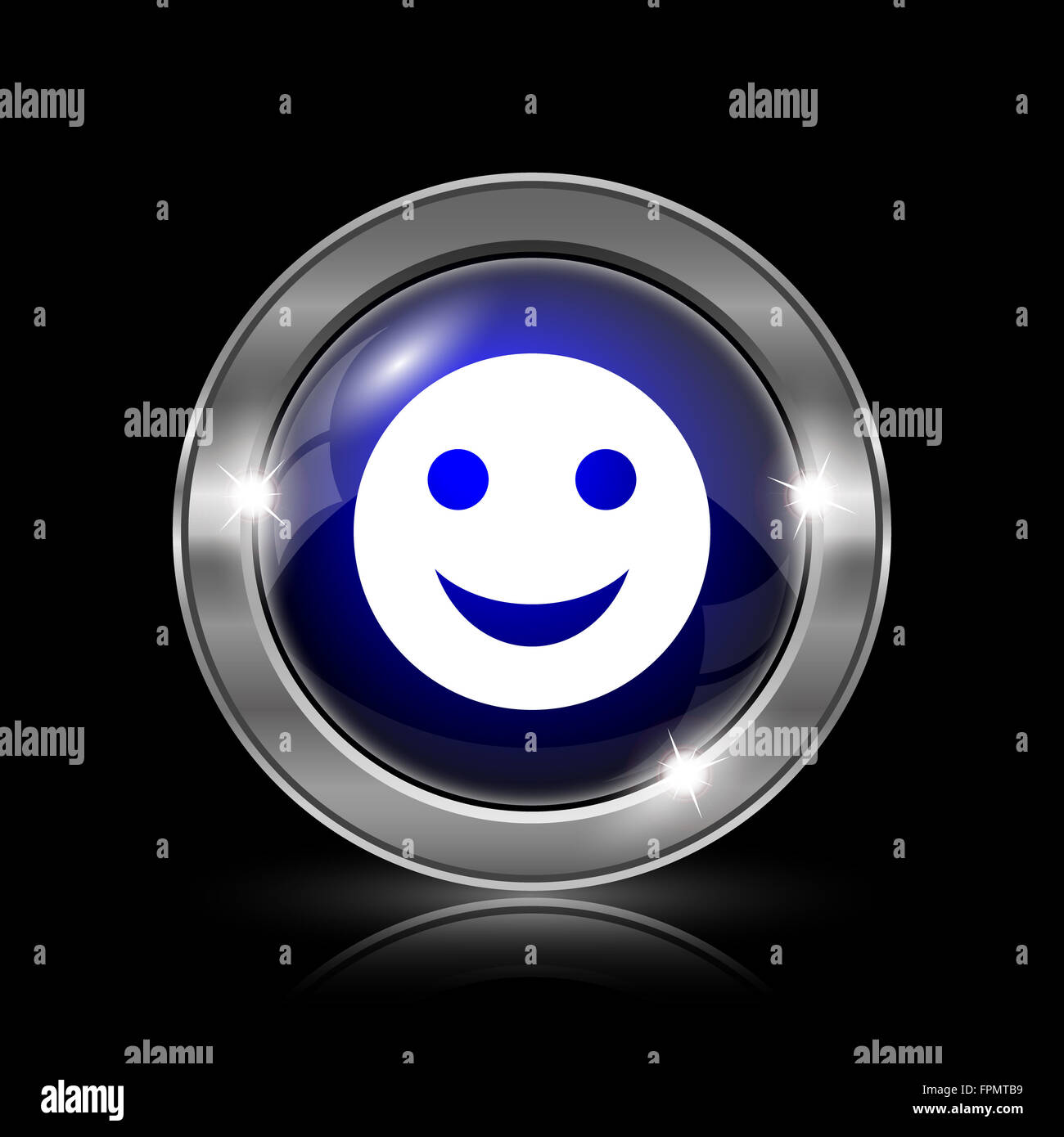 Smiley icon. Metallic internet button on black background Stock Photo ...