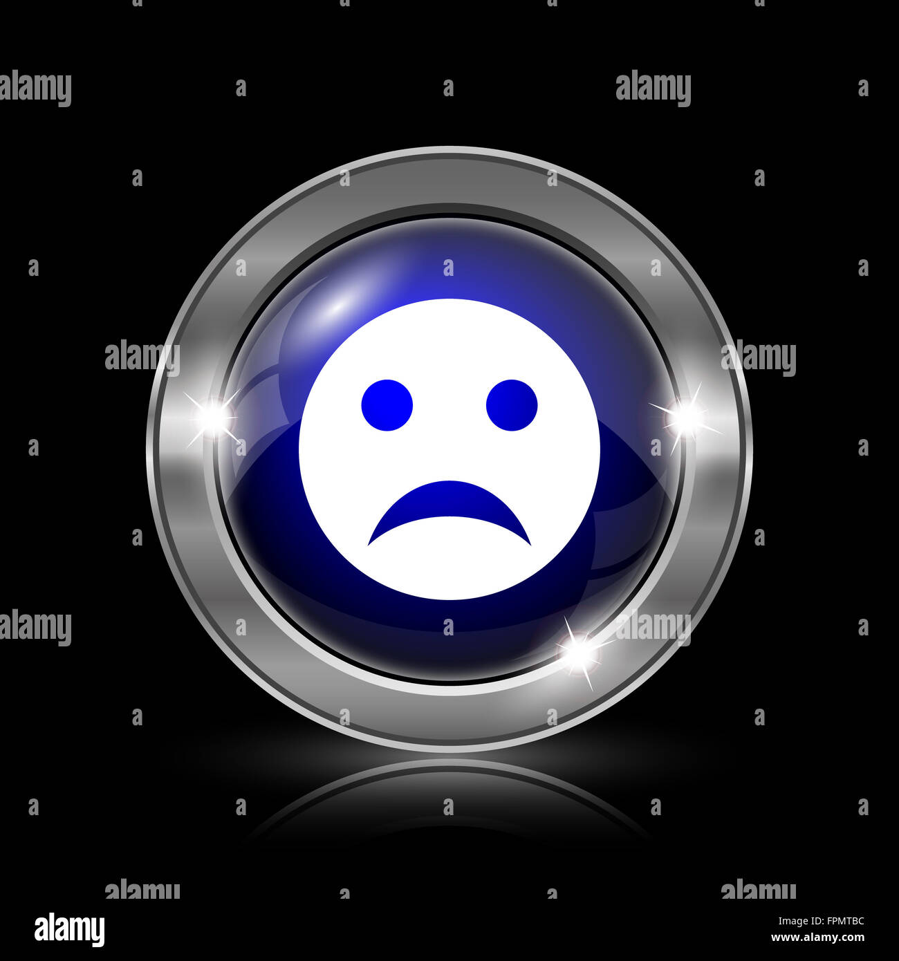 Sad smiley icon. Metallic internet button on black background Stock ...
