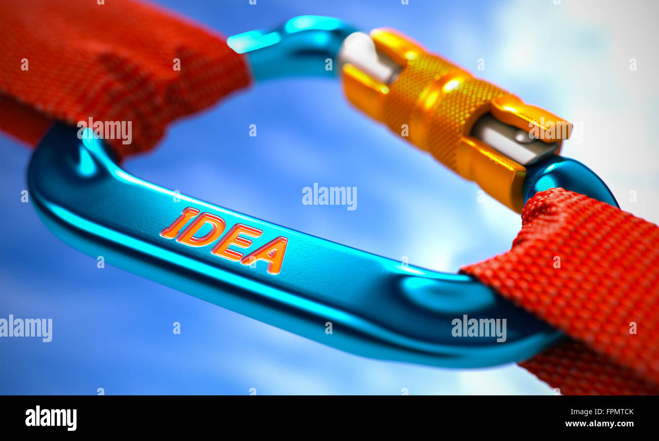 Blue Carabiner with Text Idea Stock Photo - Alamy