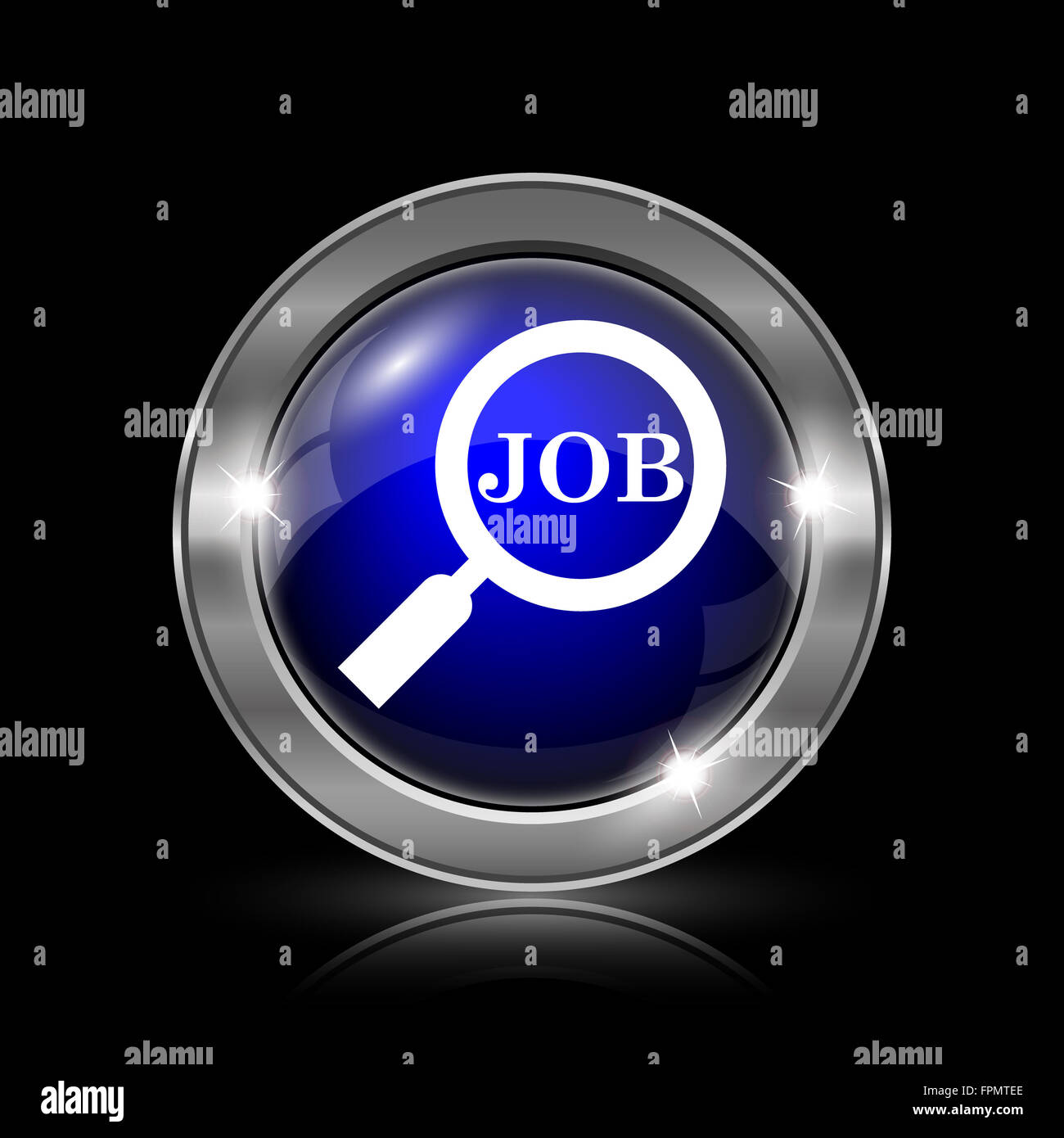 Search for job icon. Metallic internet button on black background Stock ...
