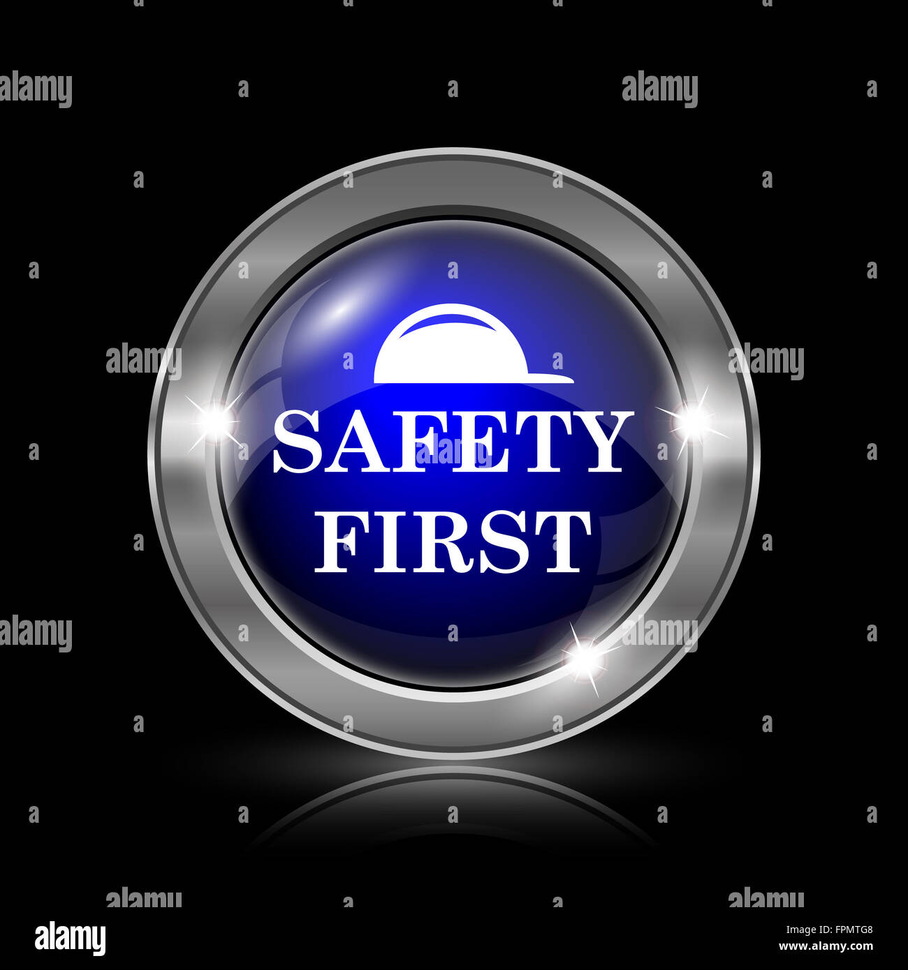 Safety first icon. Metallic internet button on black background Stock ...