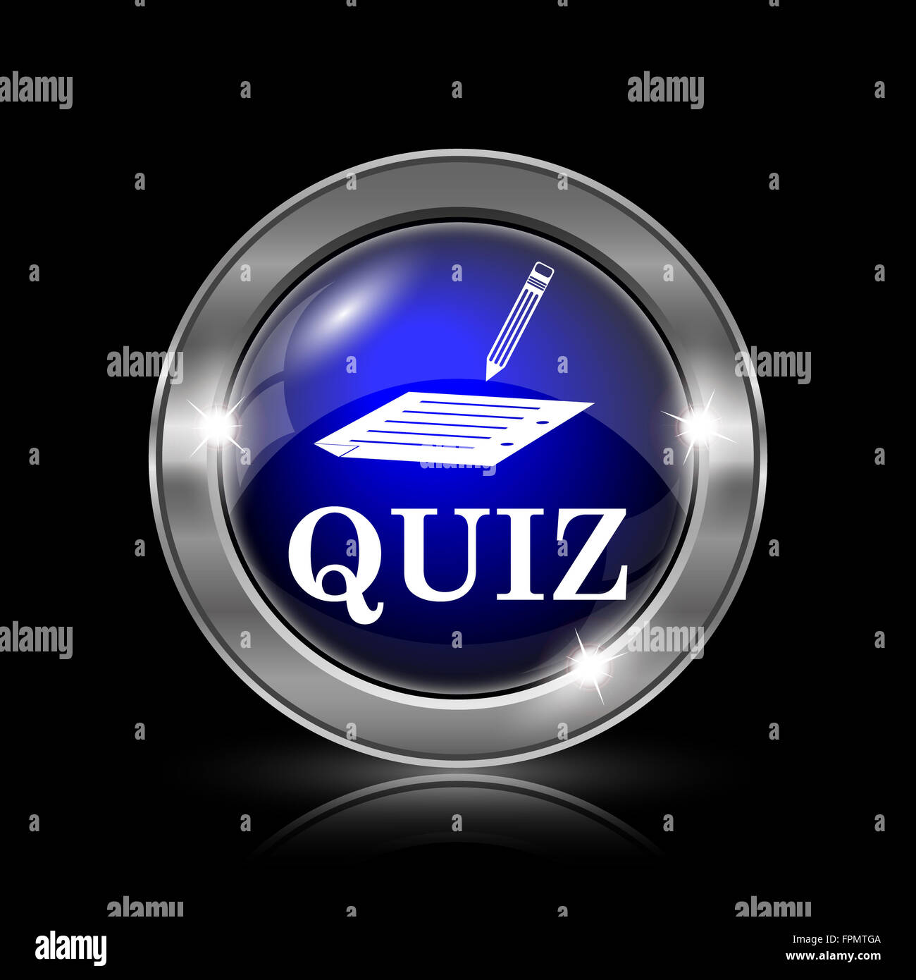 Quiz icon. Metallic internet button on black background Stock Photo - Alamy