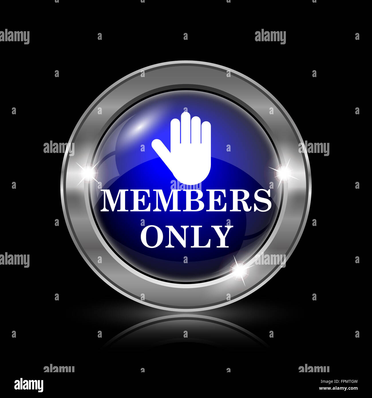 Members only icon. Metallic internet button on black background Stock ...