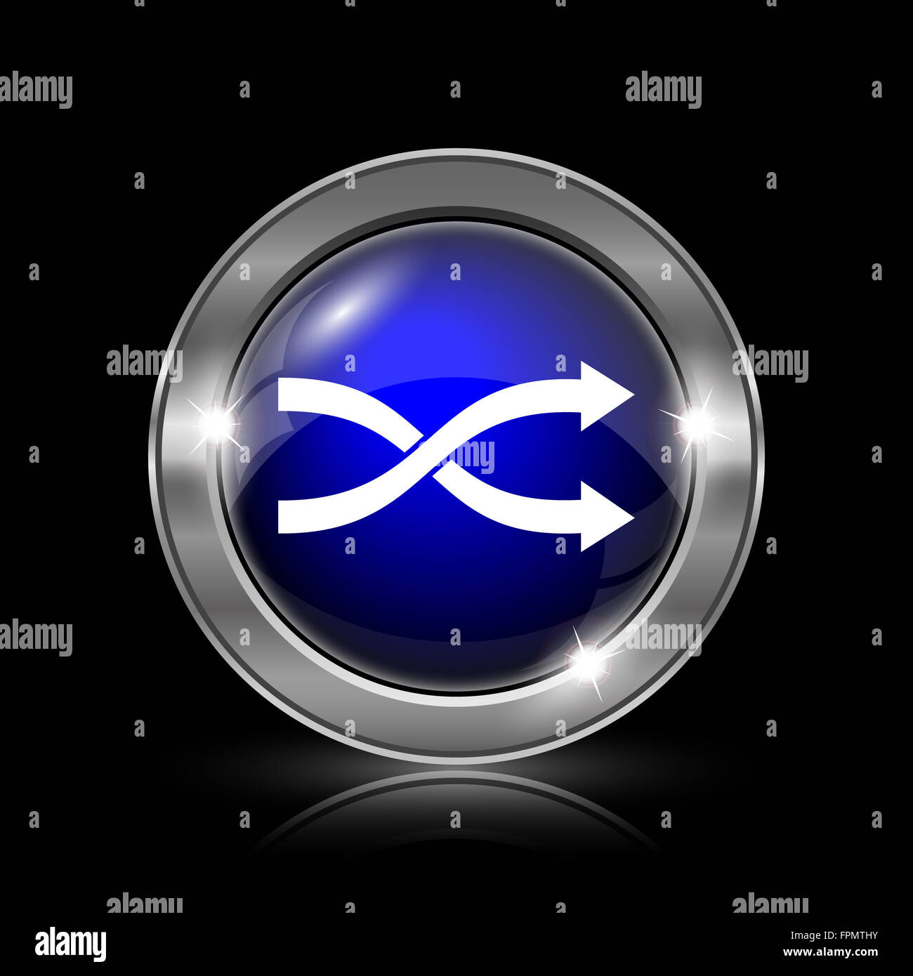 Shuffle icon. Metallic internet button on black background Stock Photo ...