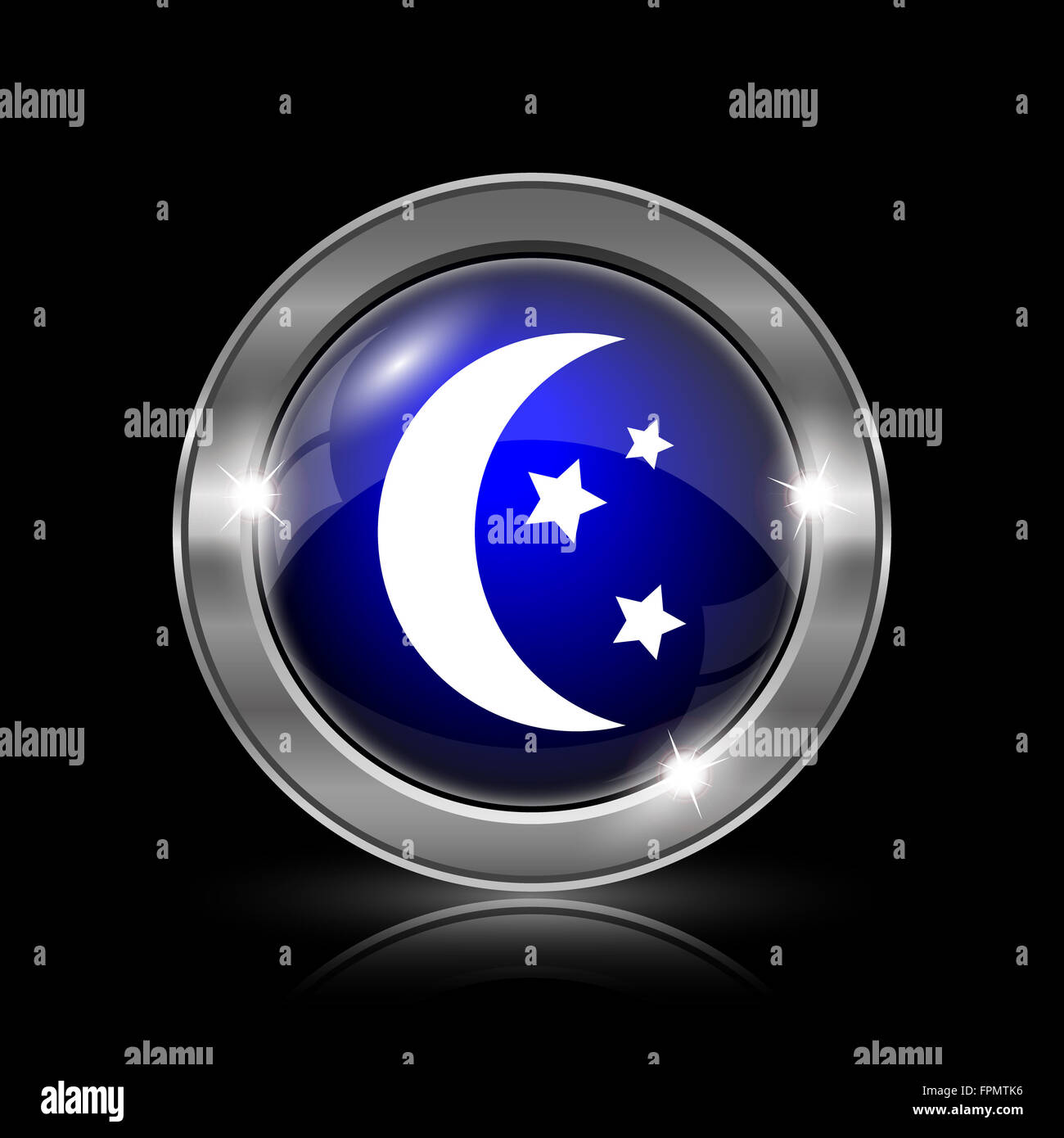 Moon icon. Metallic internet button on black background Stock Photo - Alamy