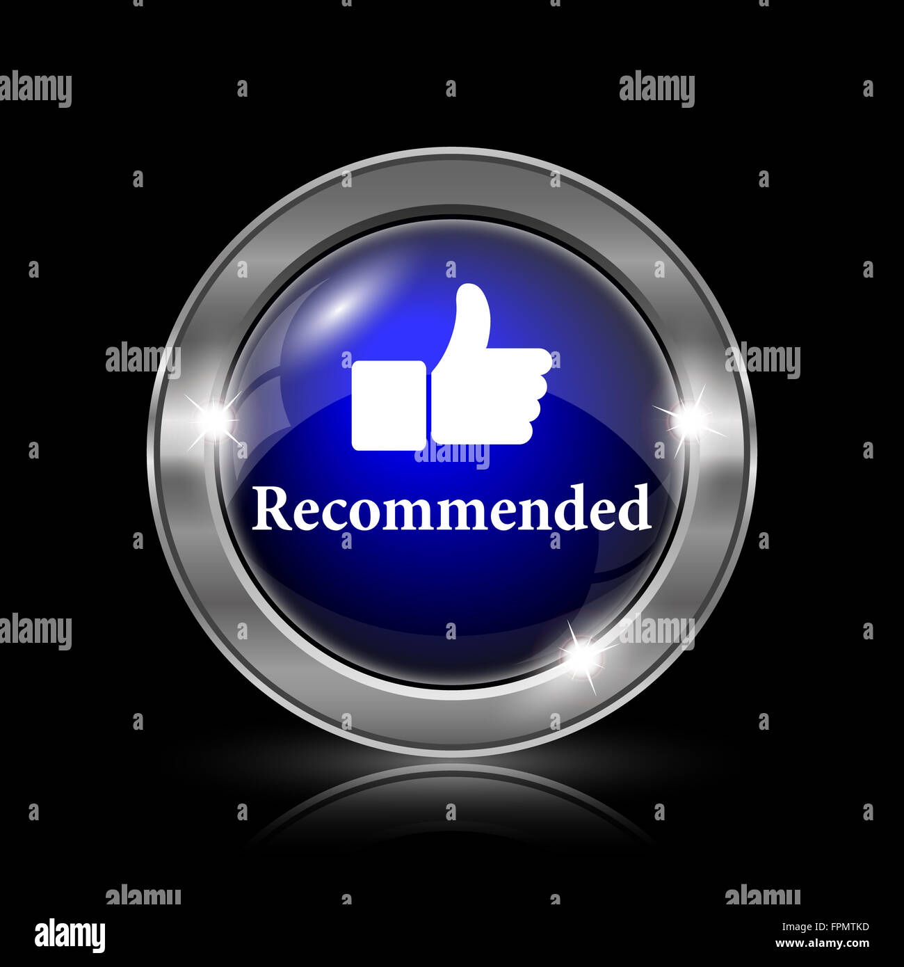 Recommended icon. Metallic internet button on black background Stock ...