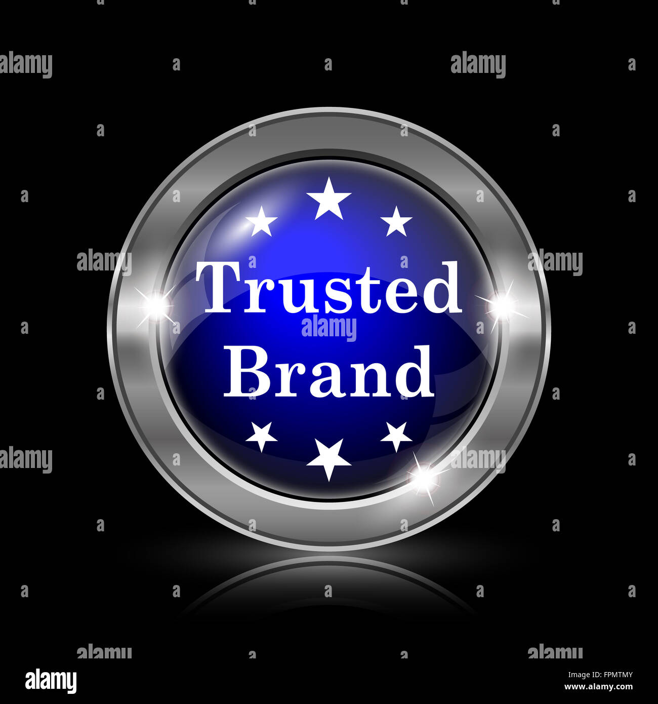 Trusted brand icon. Metallic internet button on black background Stock ...