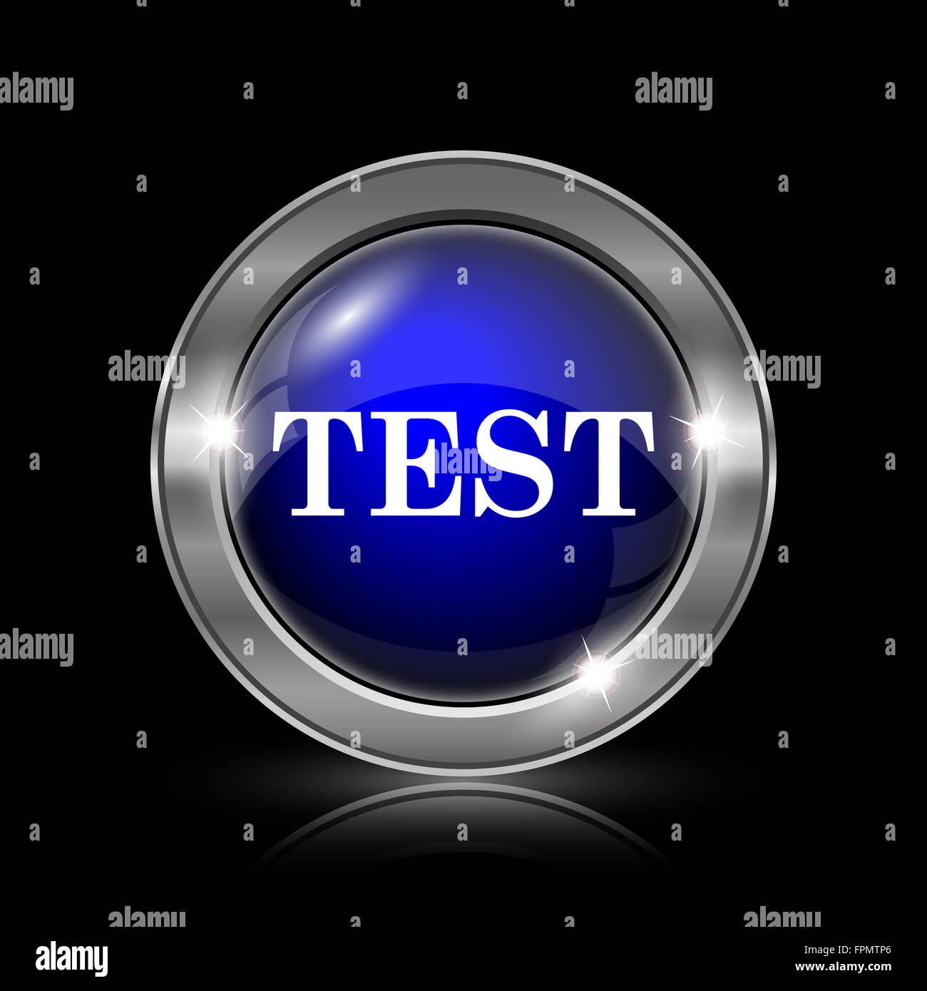 Test icon. Metallic internet button on black background Stock Photo - Alamy