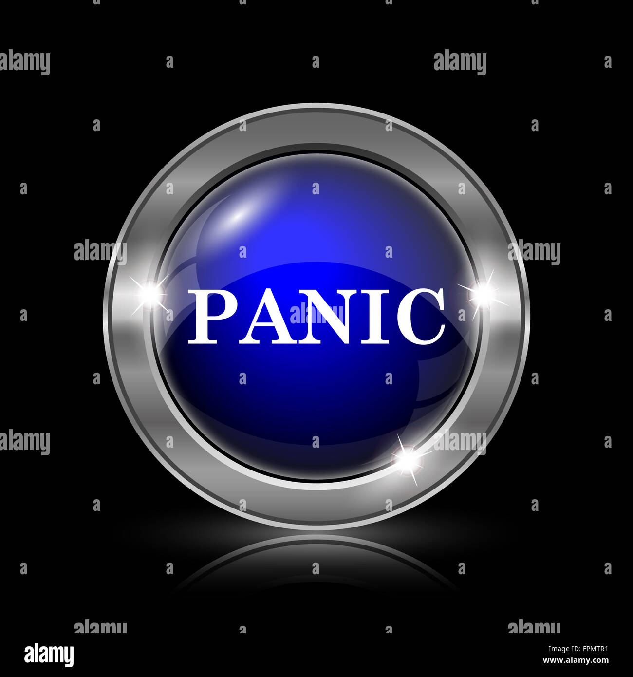 Panic icon. Metallic internet button on black background Stock Photo ...