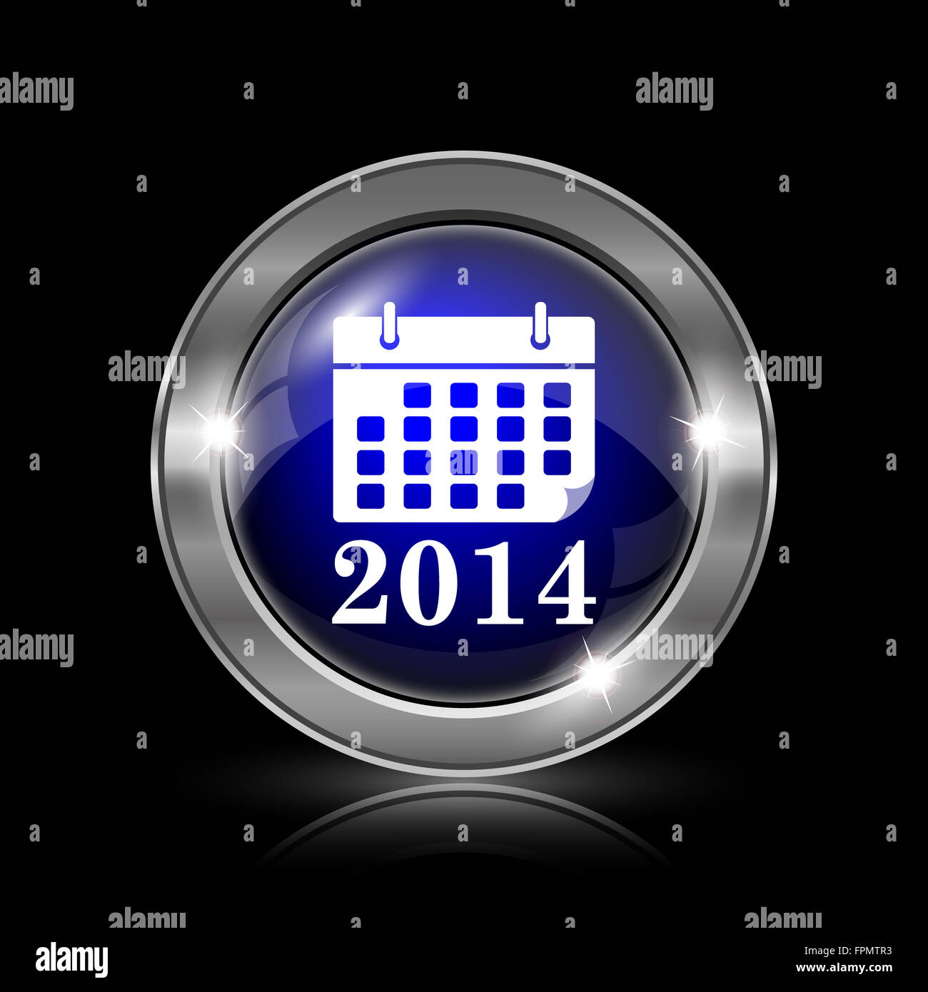 2014 calendar icon. Metallic internet button on black background Stock ...