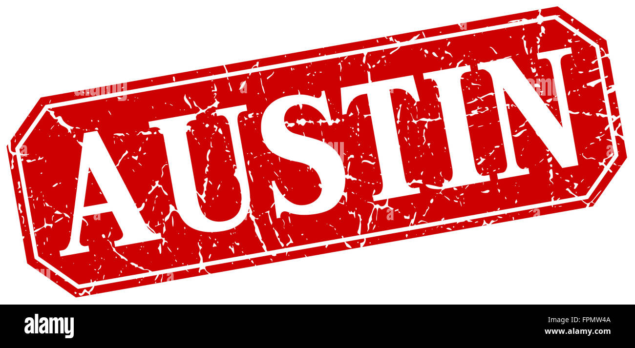 Austin red square grunge retro style sign Stock Photo - Alamy