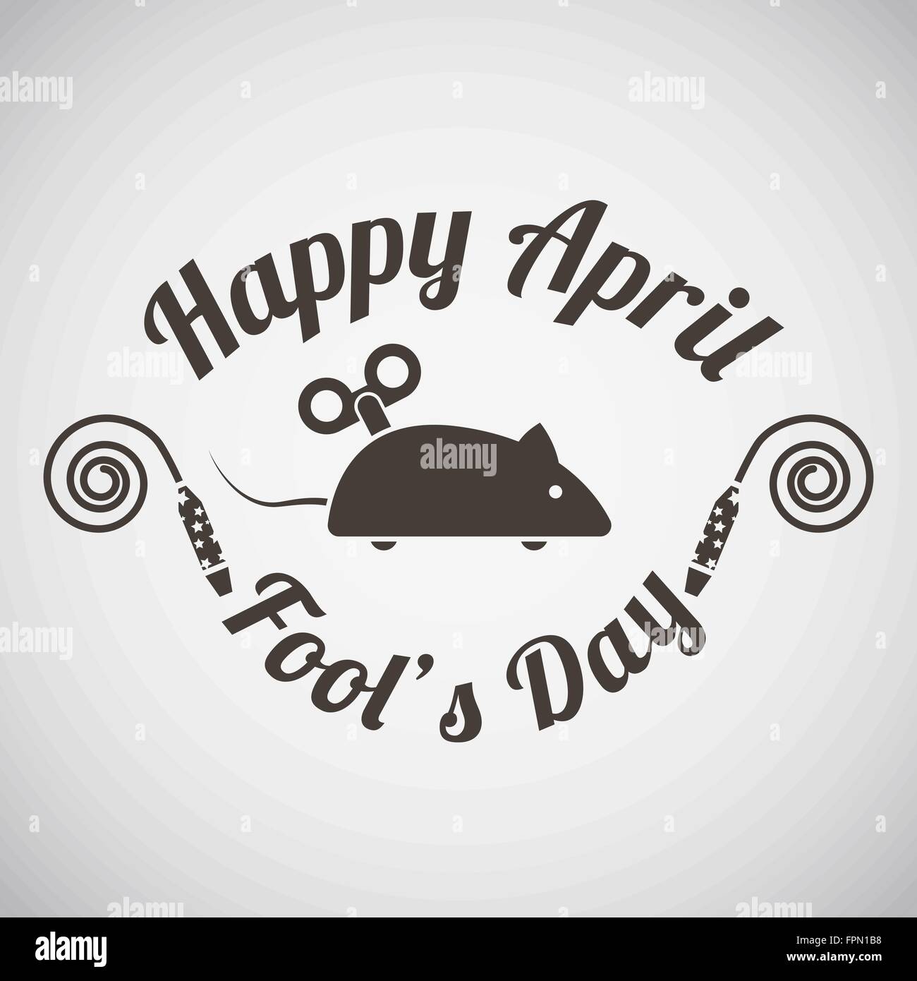 April fool's day emblem with clockwork mouse. Vector illustration Stock ...