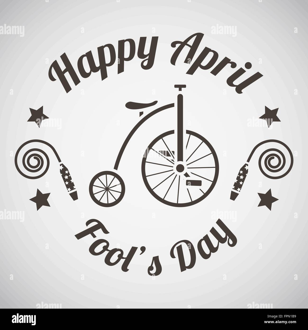 April fool's day emblem with clowns bike. Vector illustration Stock ...