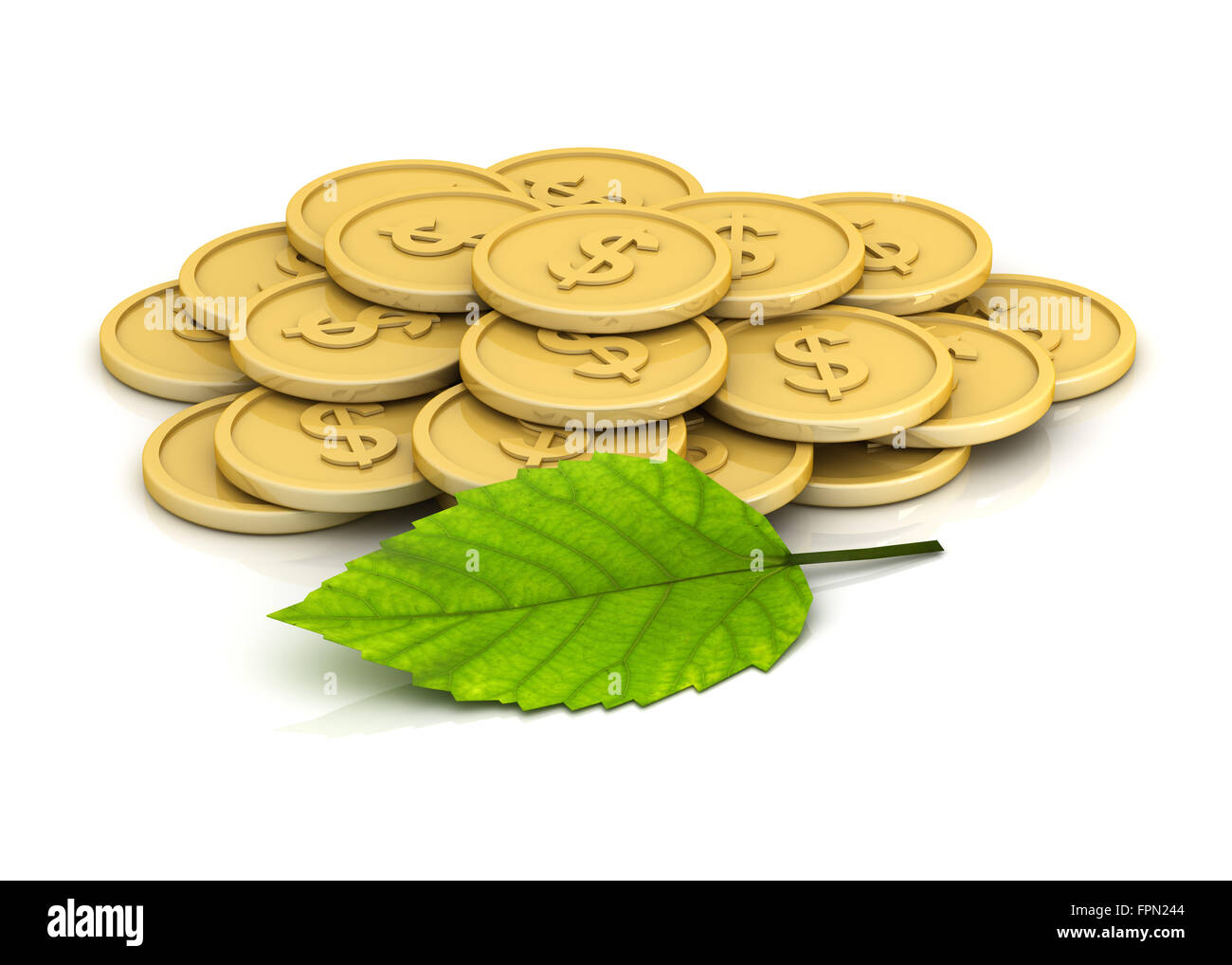 Money and leaf , This is a computer generated and 3d rendered image ...