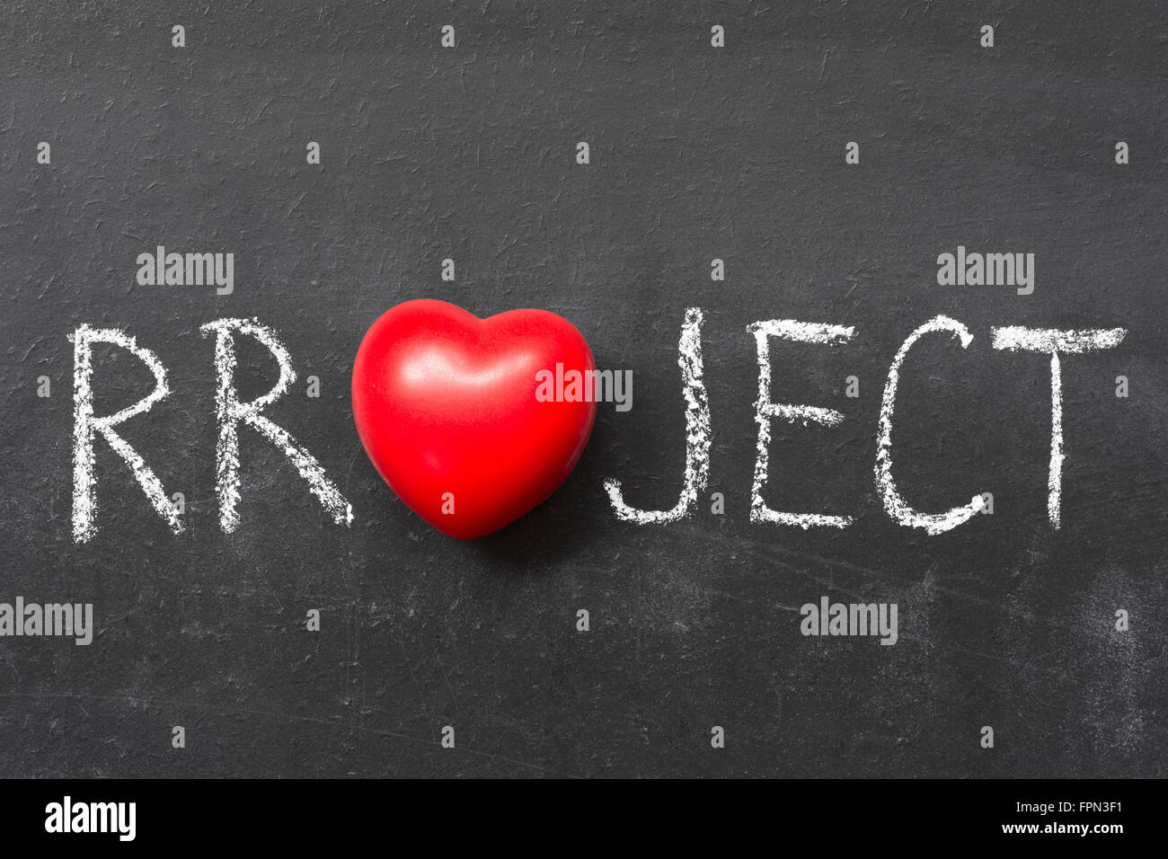 project word handwritten on blackboard with heart symbol instead of O ...